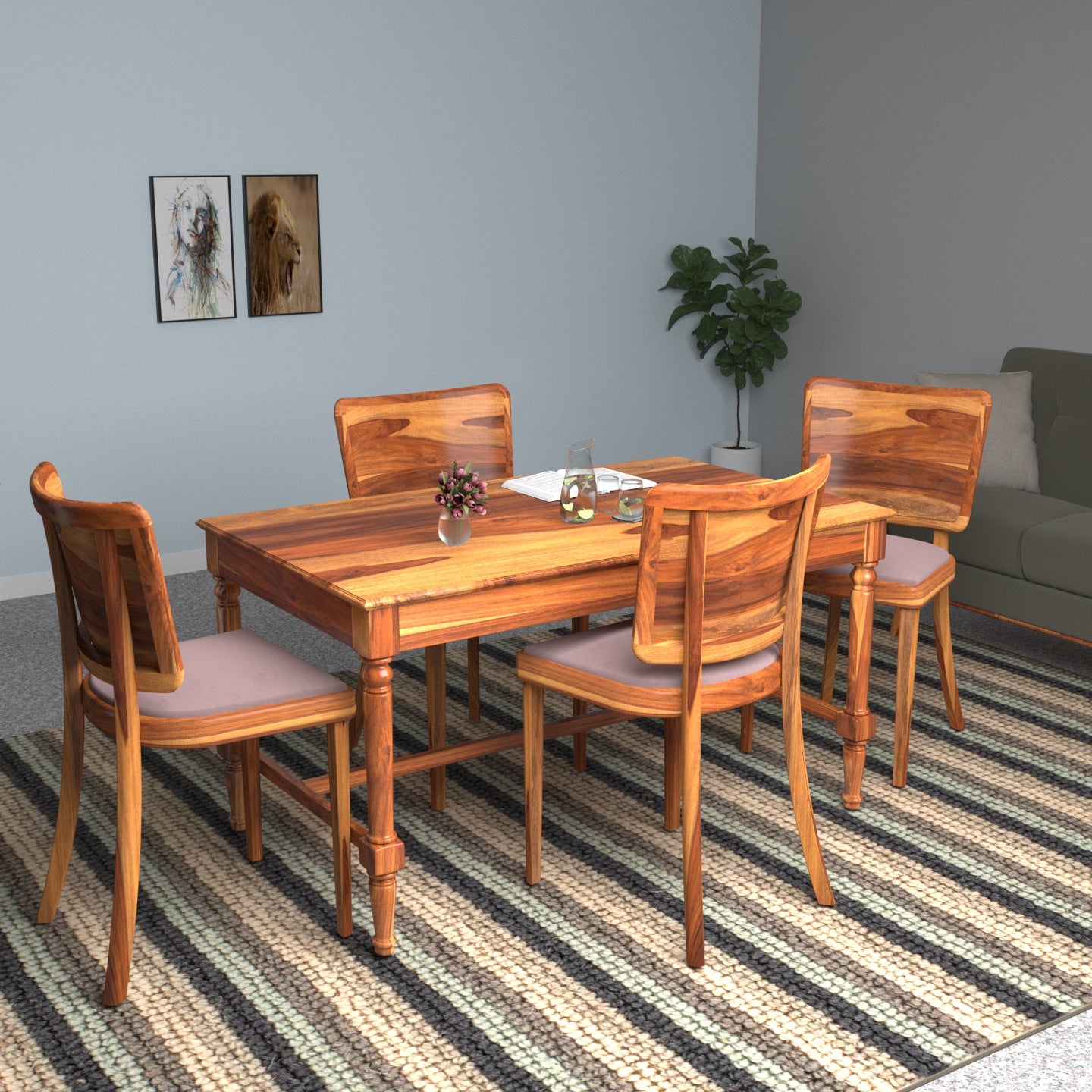 Sizzling Square Four Chair Wooden Complete Dining Set