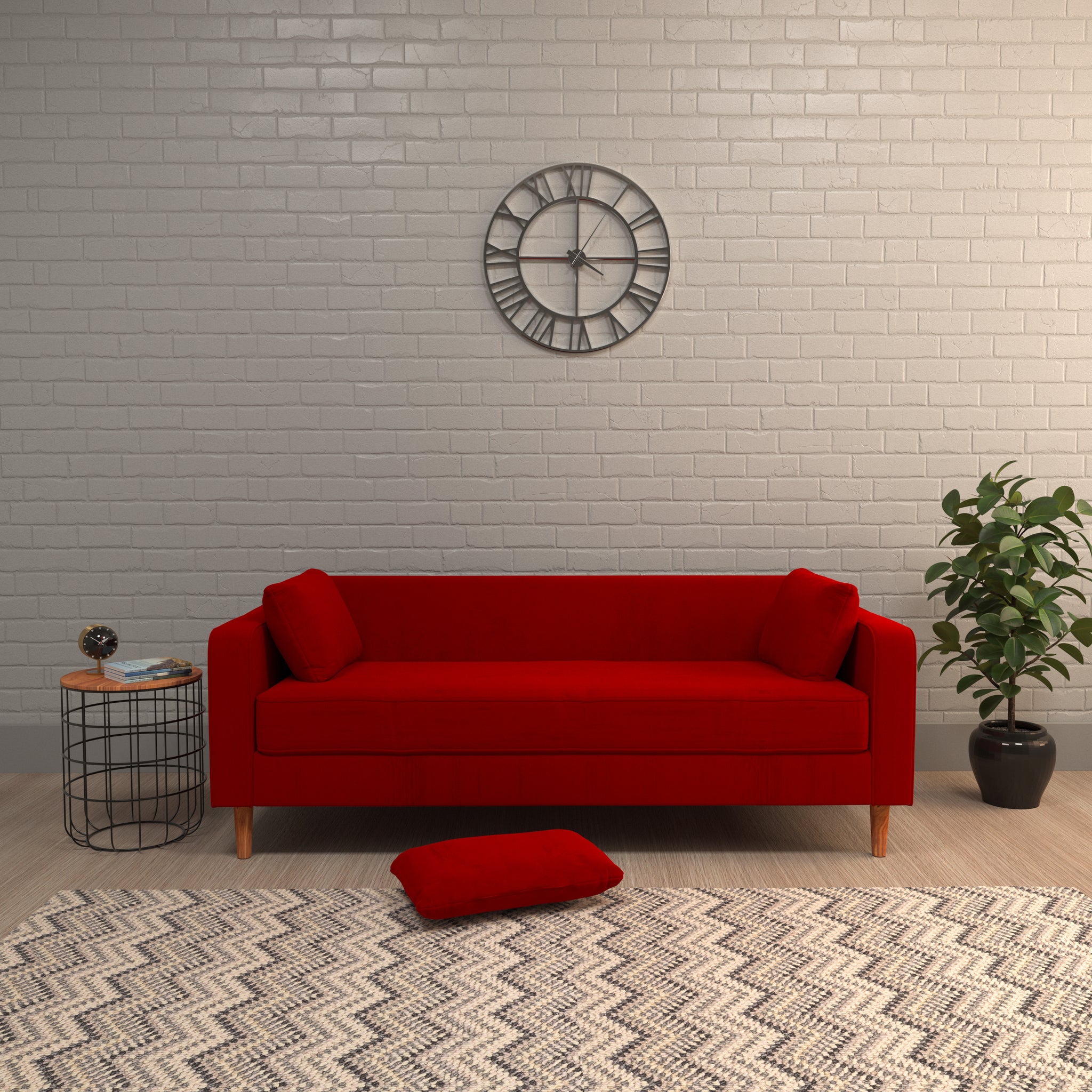 Premium Cherry Red Wooden Living Sofa