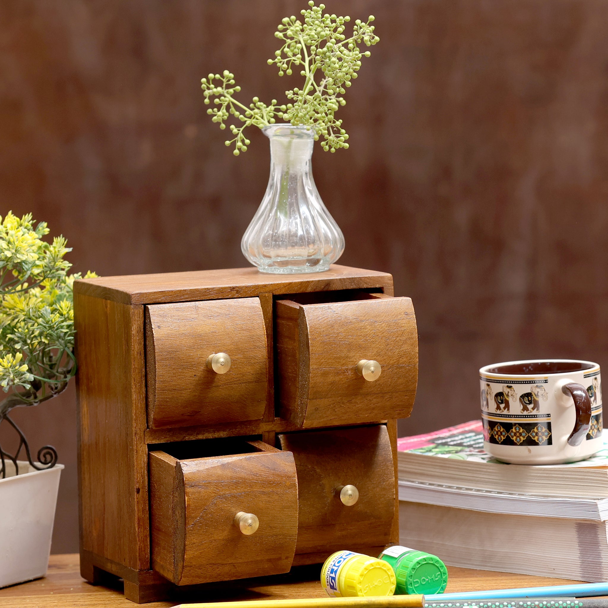 Curved Multiple Handmade Drawer Desk Organizer (Natural Touch)