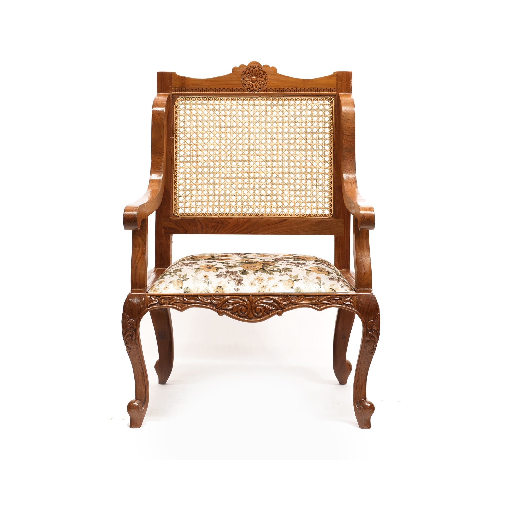 Cane Back Teak Arm Chair