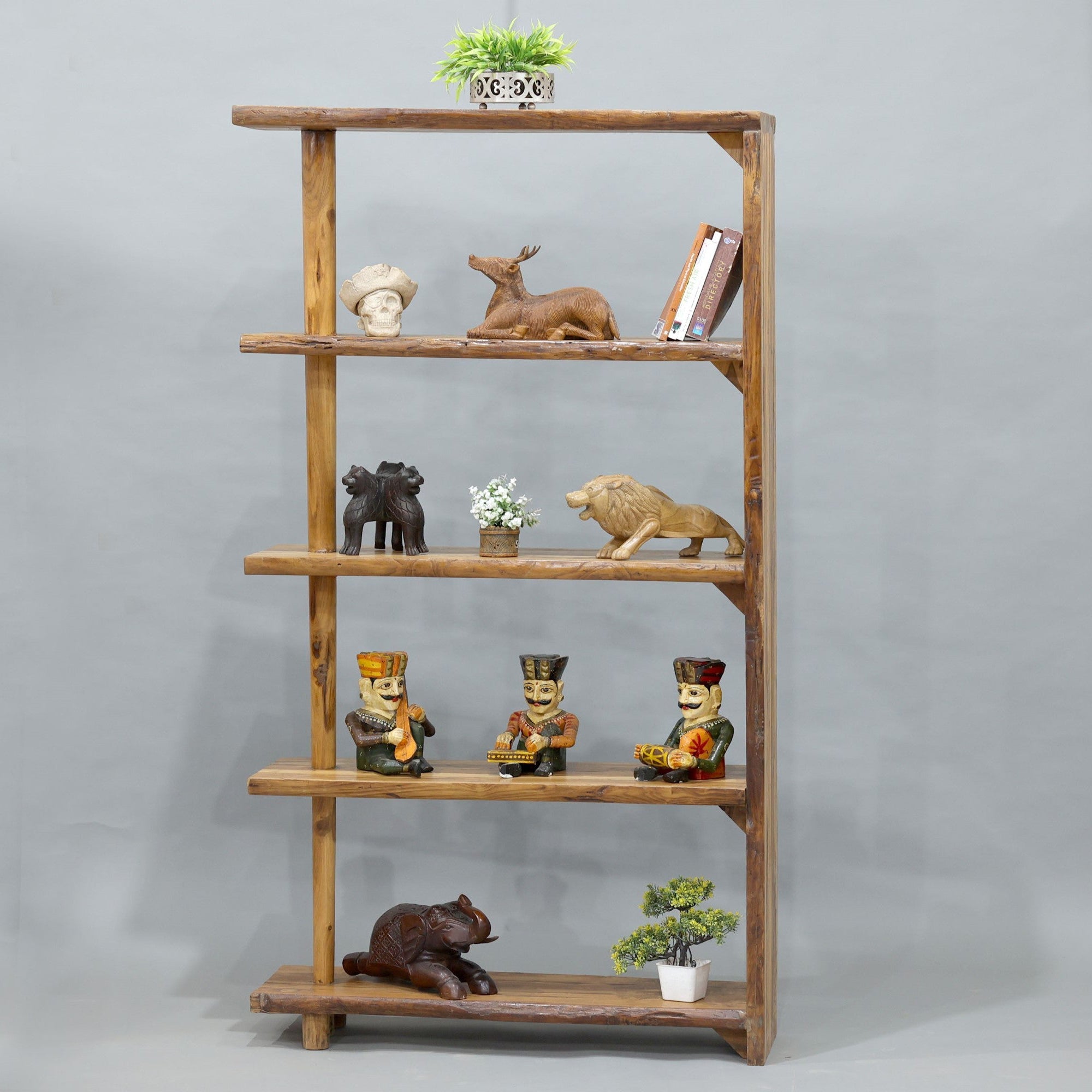 Heritage Finish Teak Wood 4 Shelf Rack