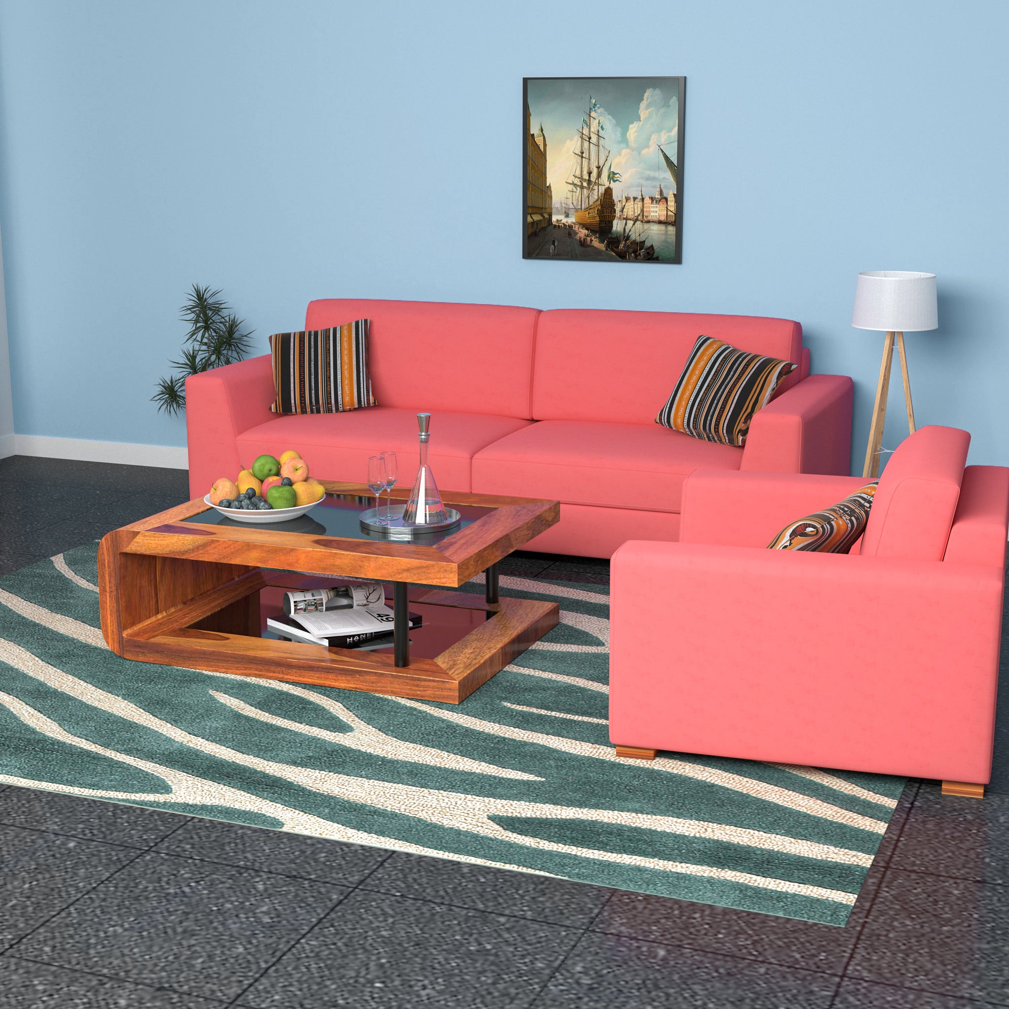Red Carrot Pastel Coloured Comfort 2+1 Seater Sofa for Home