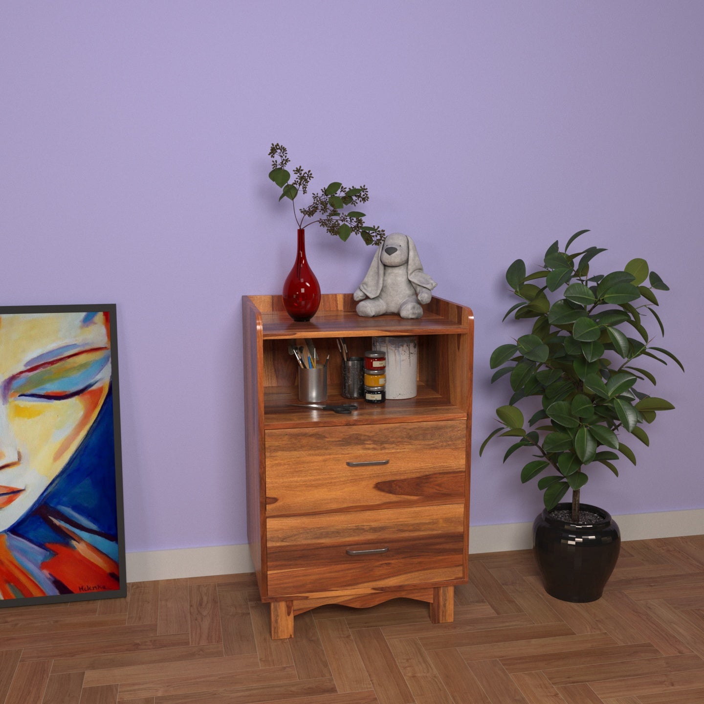 Classic Simple 3 Drawer Storage Wooden Bedside Table for Home