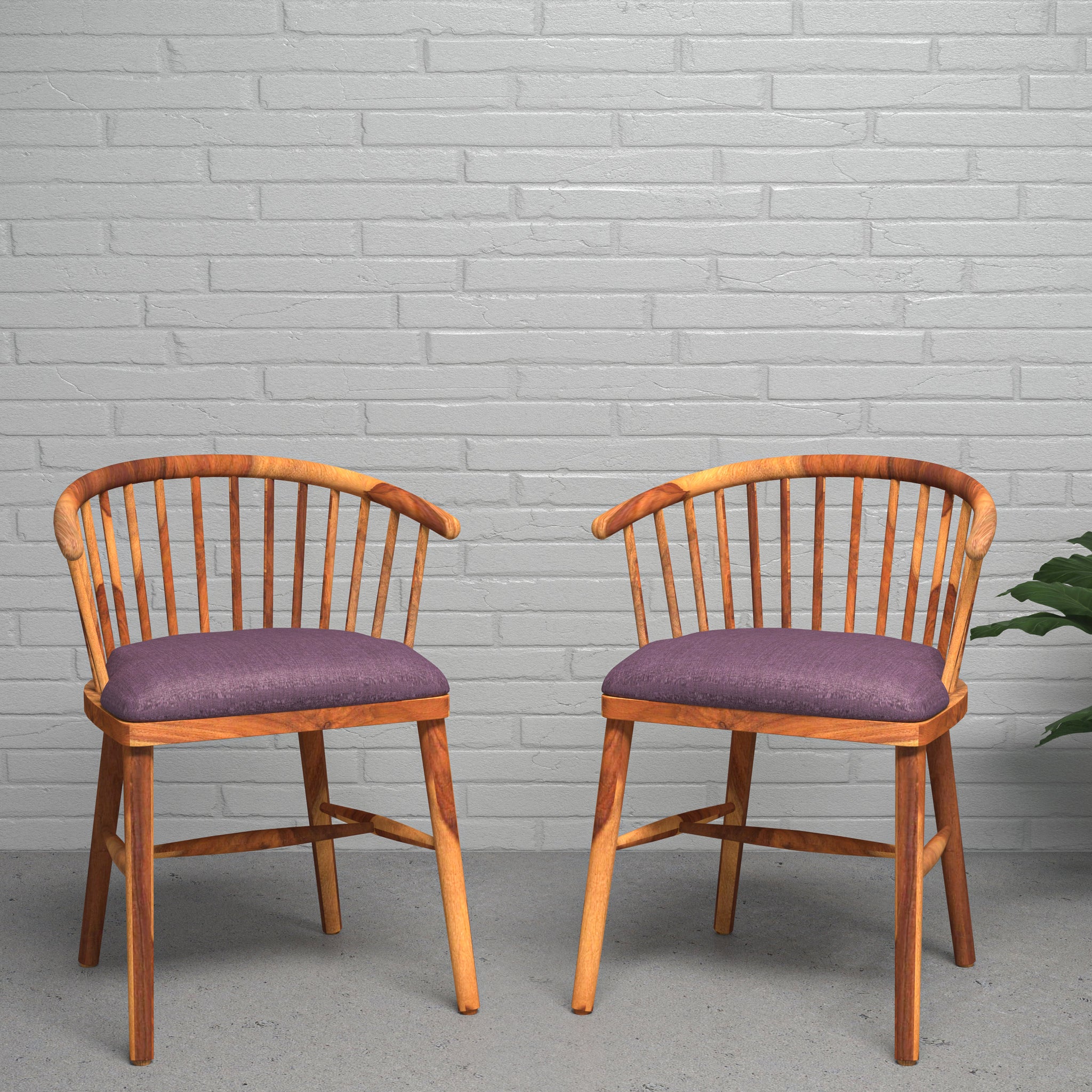 Classic Curved Back Wooden Handmade Chair Set of 2 for Home