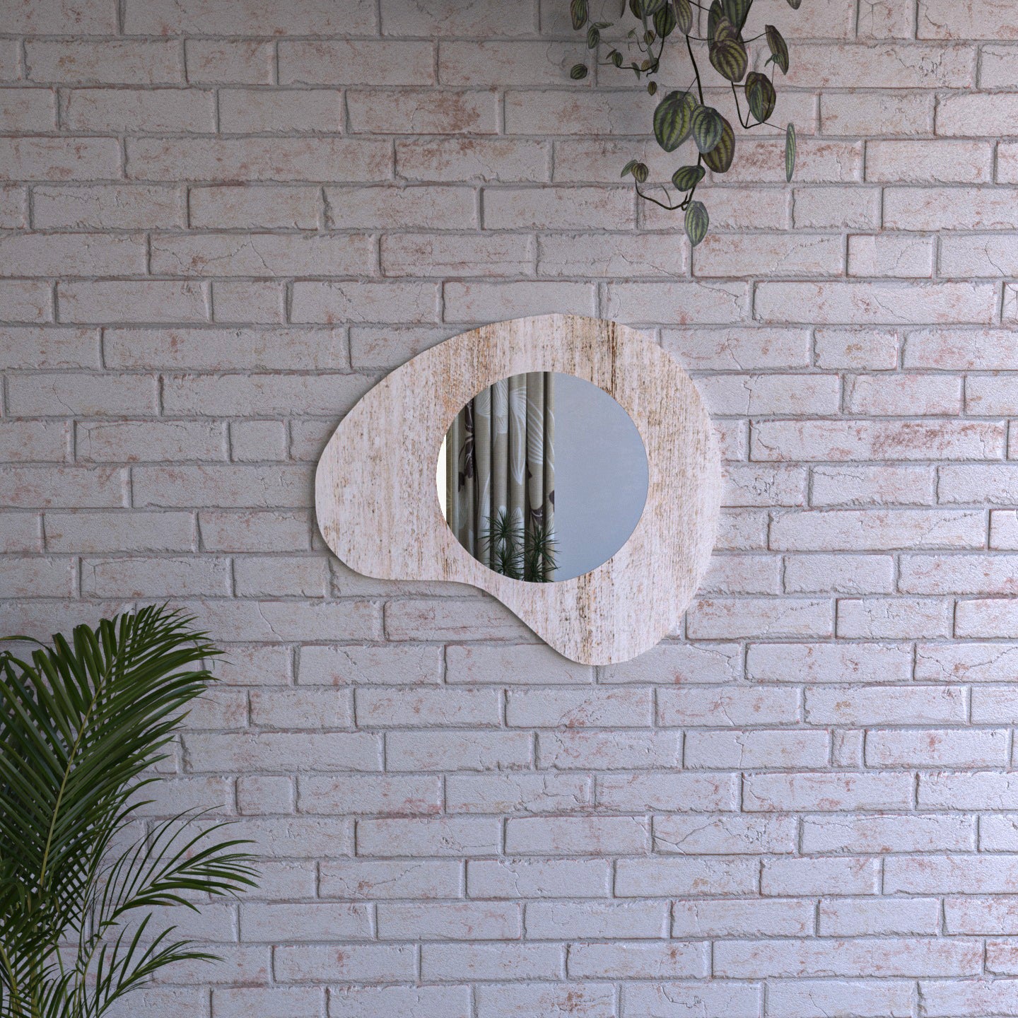Melodious Style White Distressed Wooden Round Mirror