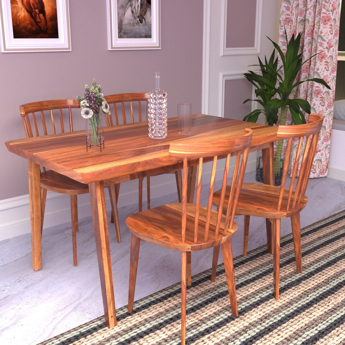 Classic Truffle Square Wooden Vintage Complete Dining Set