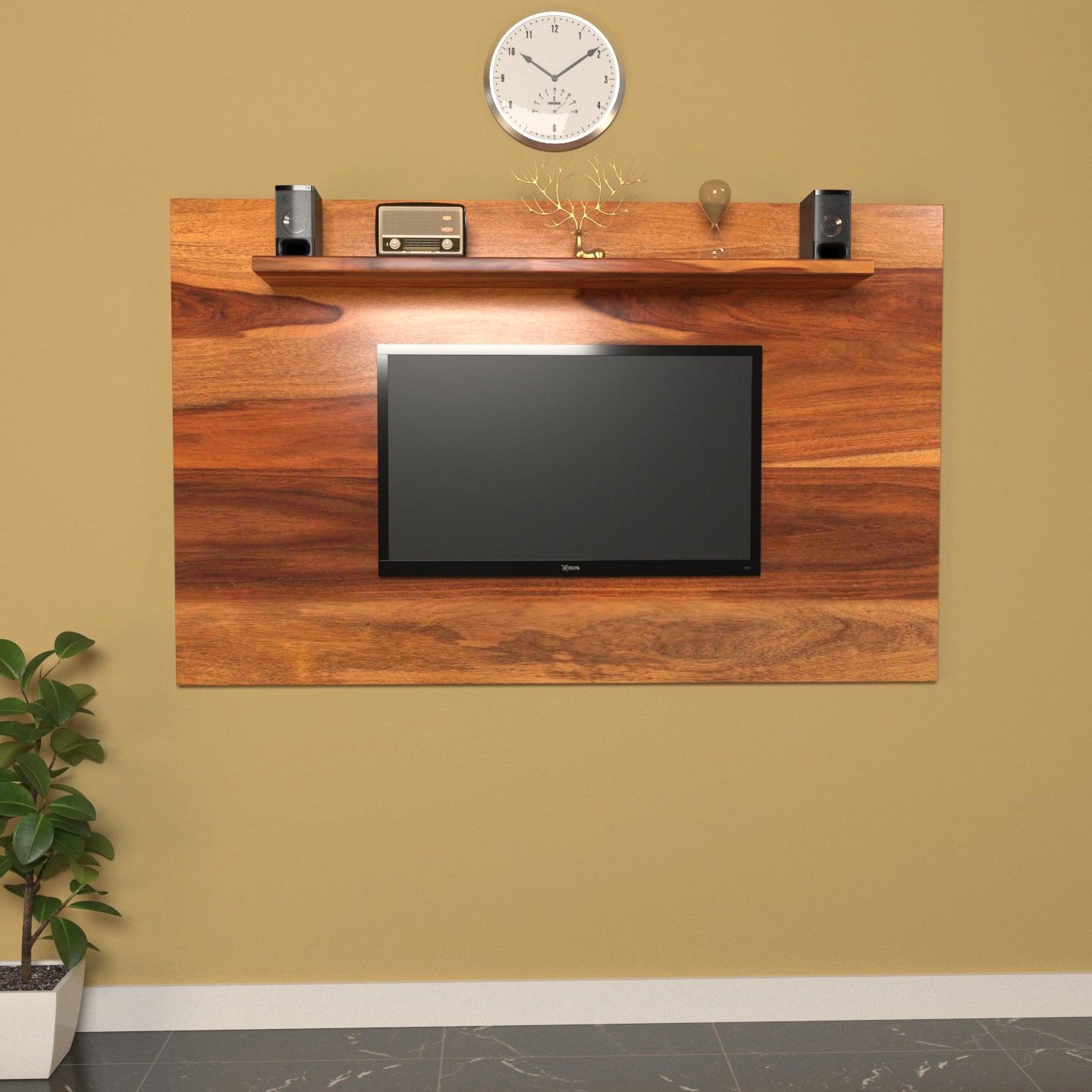Traditional Home Handmade Wooden Wall Hanging TV Unit with Single Shel