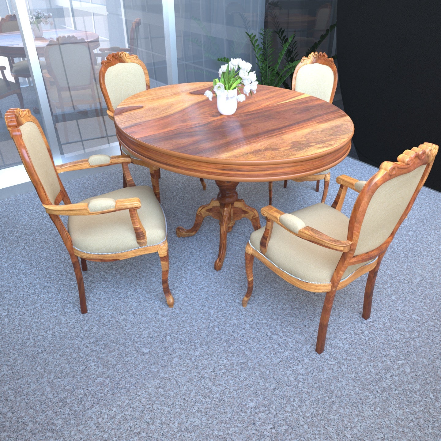 Truffle Art Four Chair Round Table Complete Dining set