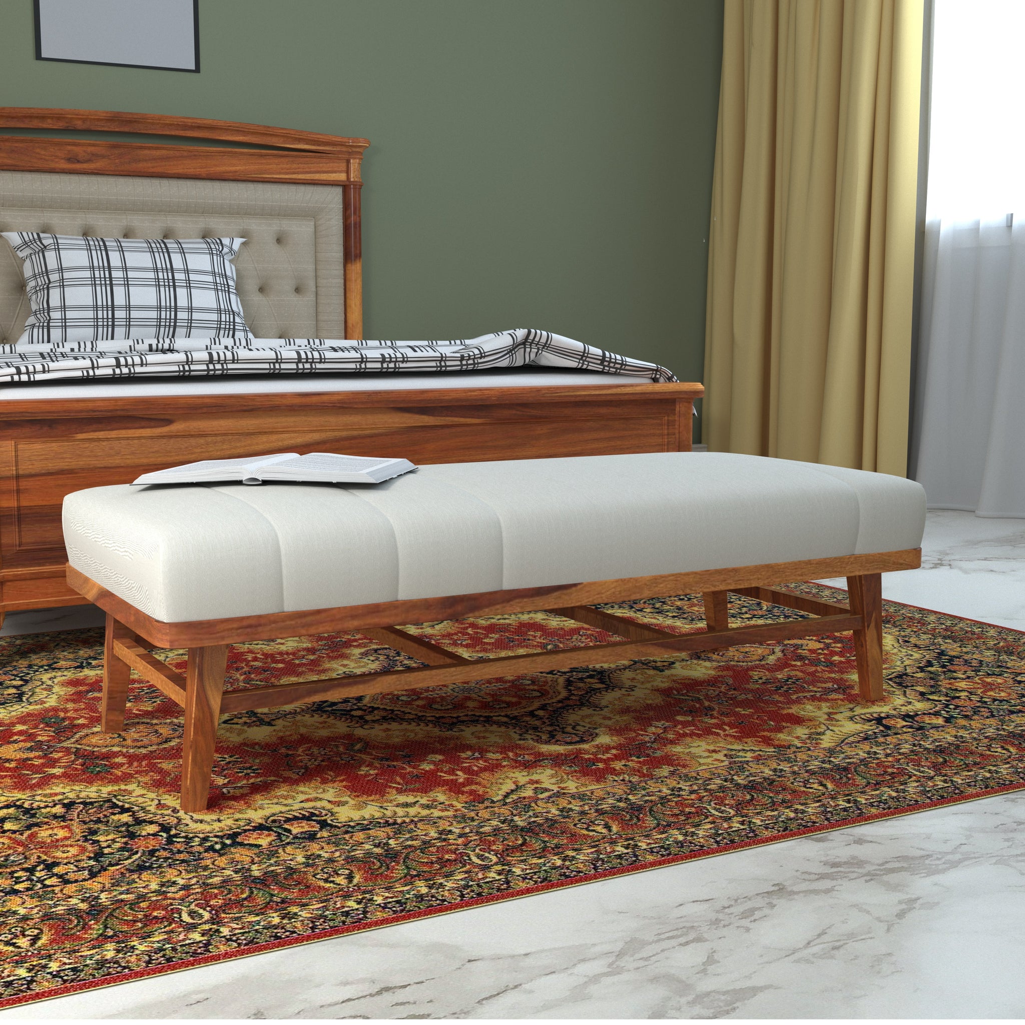 Unique White Upholstered Handmade Long Wooden Couch for Home