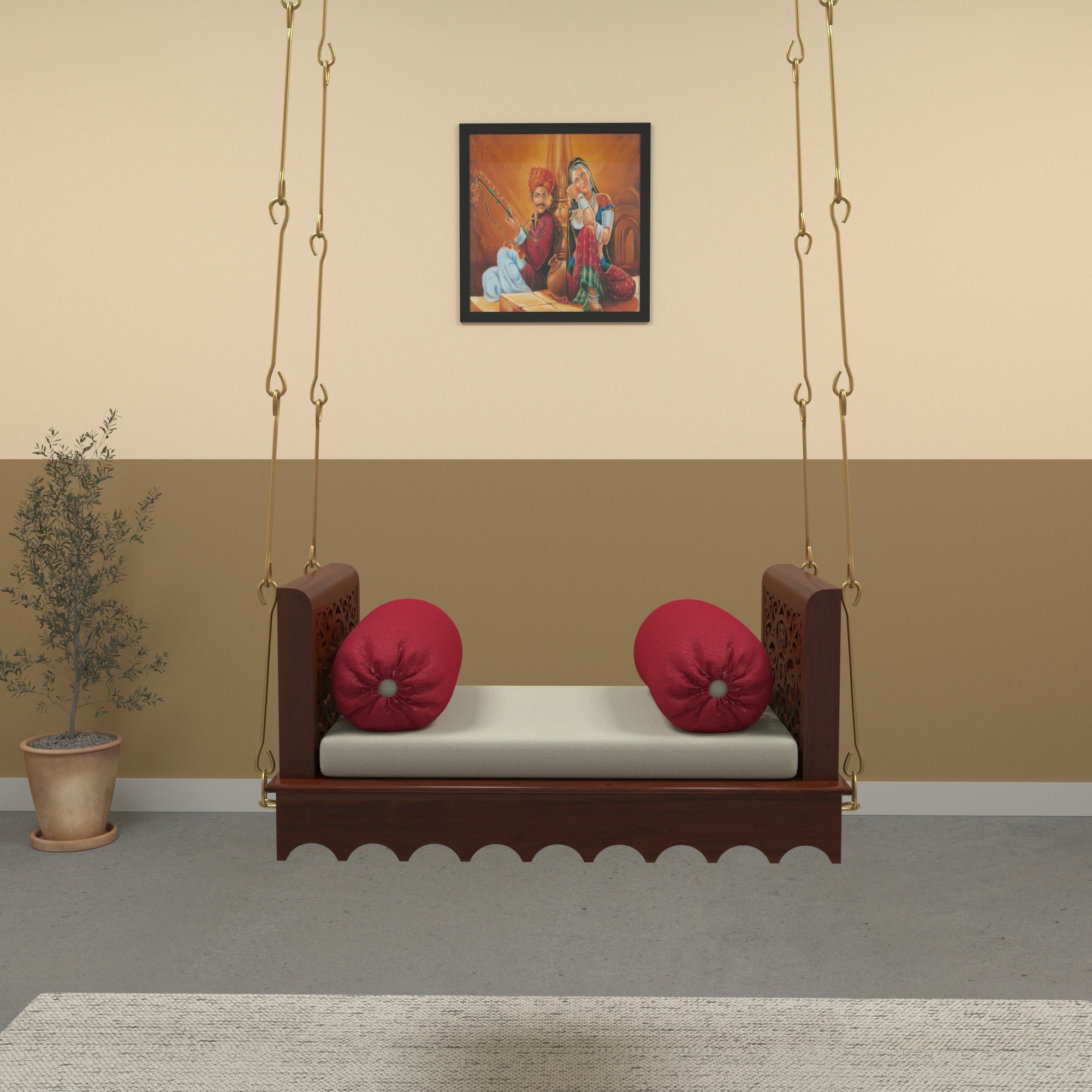 Dark Irish Brown Polished Wooden Handmade Carved Swing