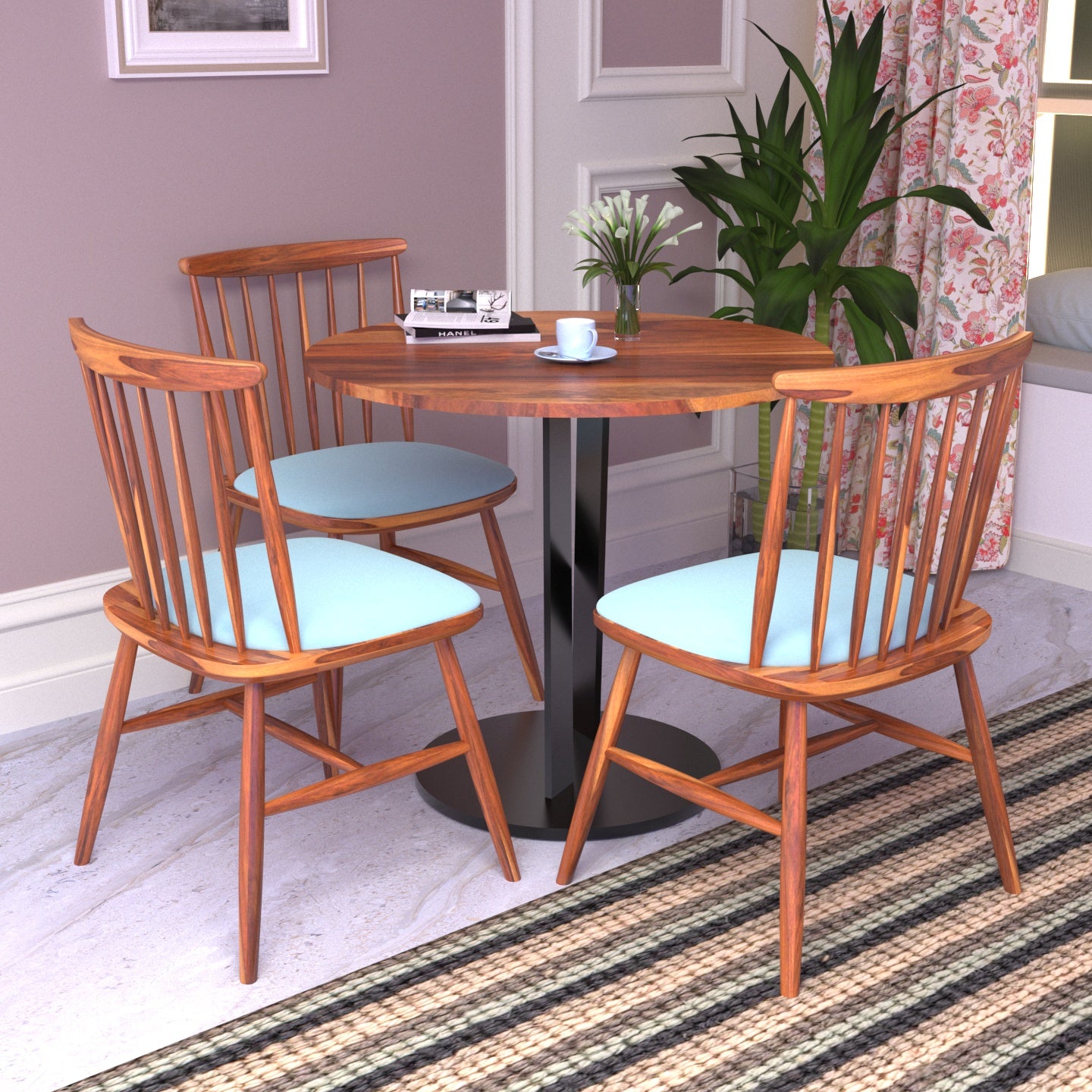 Modern Melodious Three Chair Wooden Complete Dining Set
