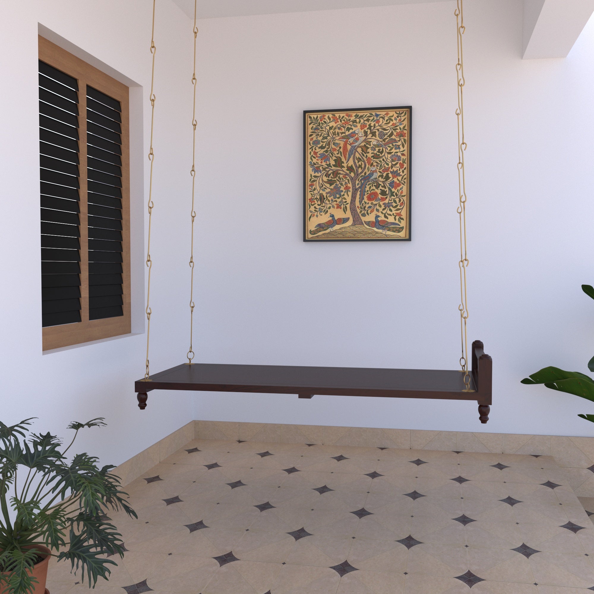 Dark Gradient Finished Wooden Handmade Traditional Swing