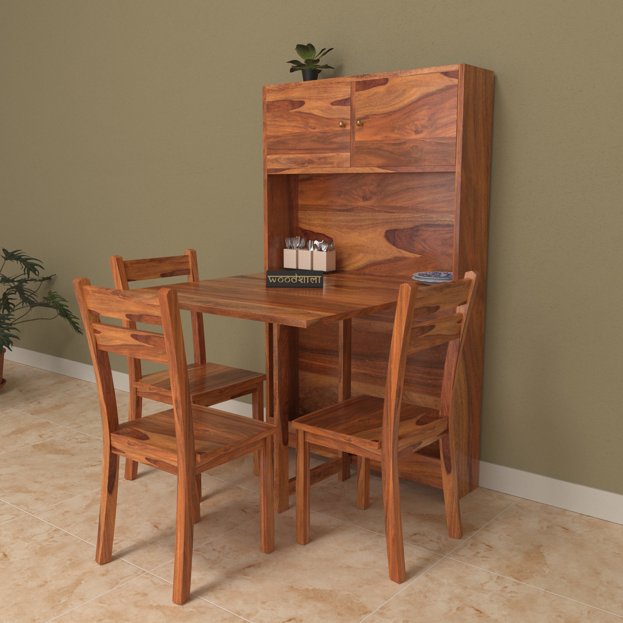 Classic Velvoline Montage Finished Handmade Wooden Dining Set with Rack