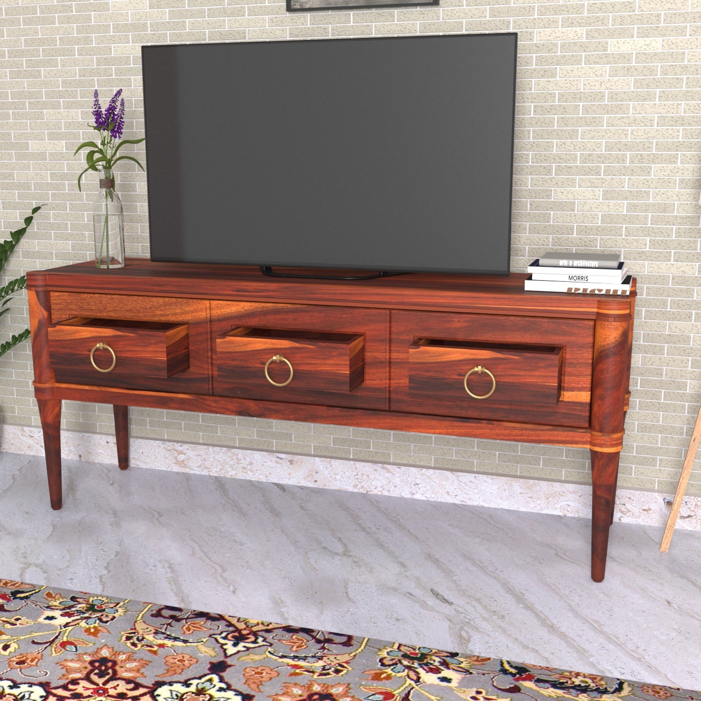 Unique Multistorage Retro Finish Handmade Wooden TV Stand for Home
