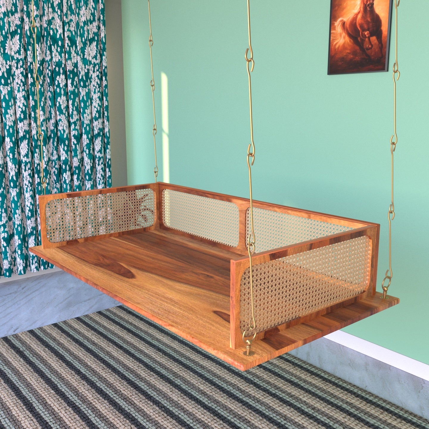 Classic Modern Montage Style Handmade Wooden Swing