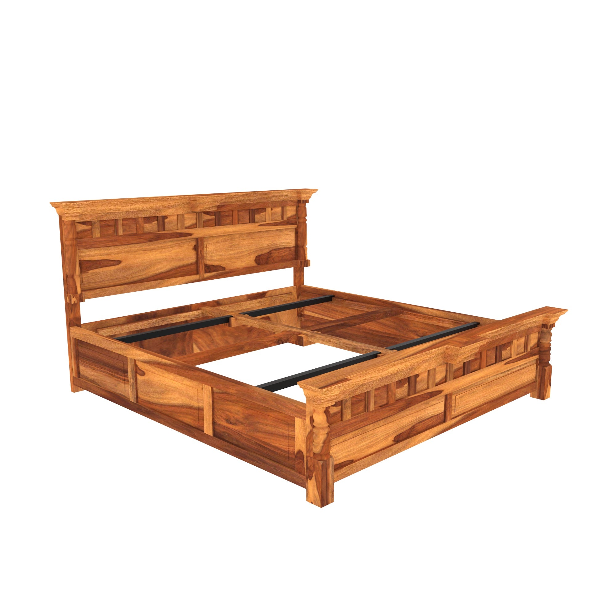 Solid Wood Bed in Light Brown Finish (Sheesham wood)
