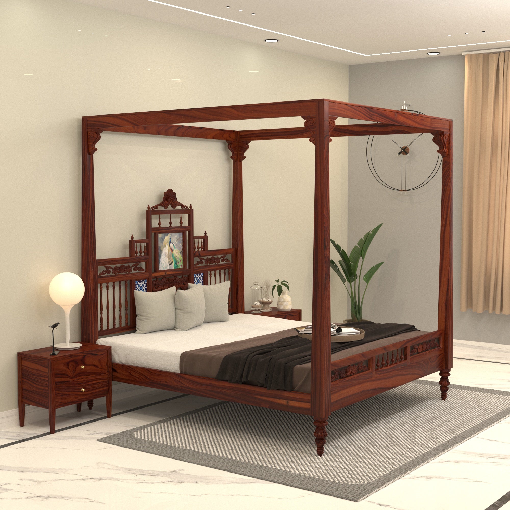 Classic Large Montage Finished Handmade Wooden Bed for Home