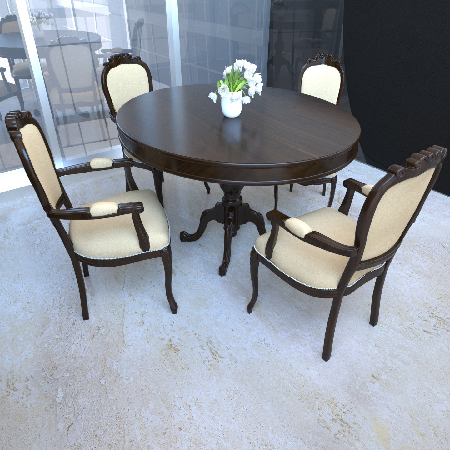 Retro Style Four Chair Round Table Complete Dining set
