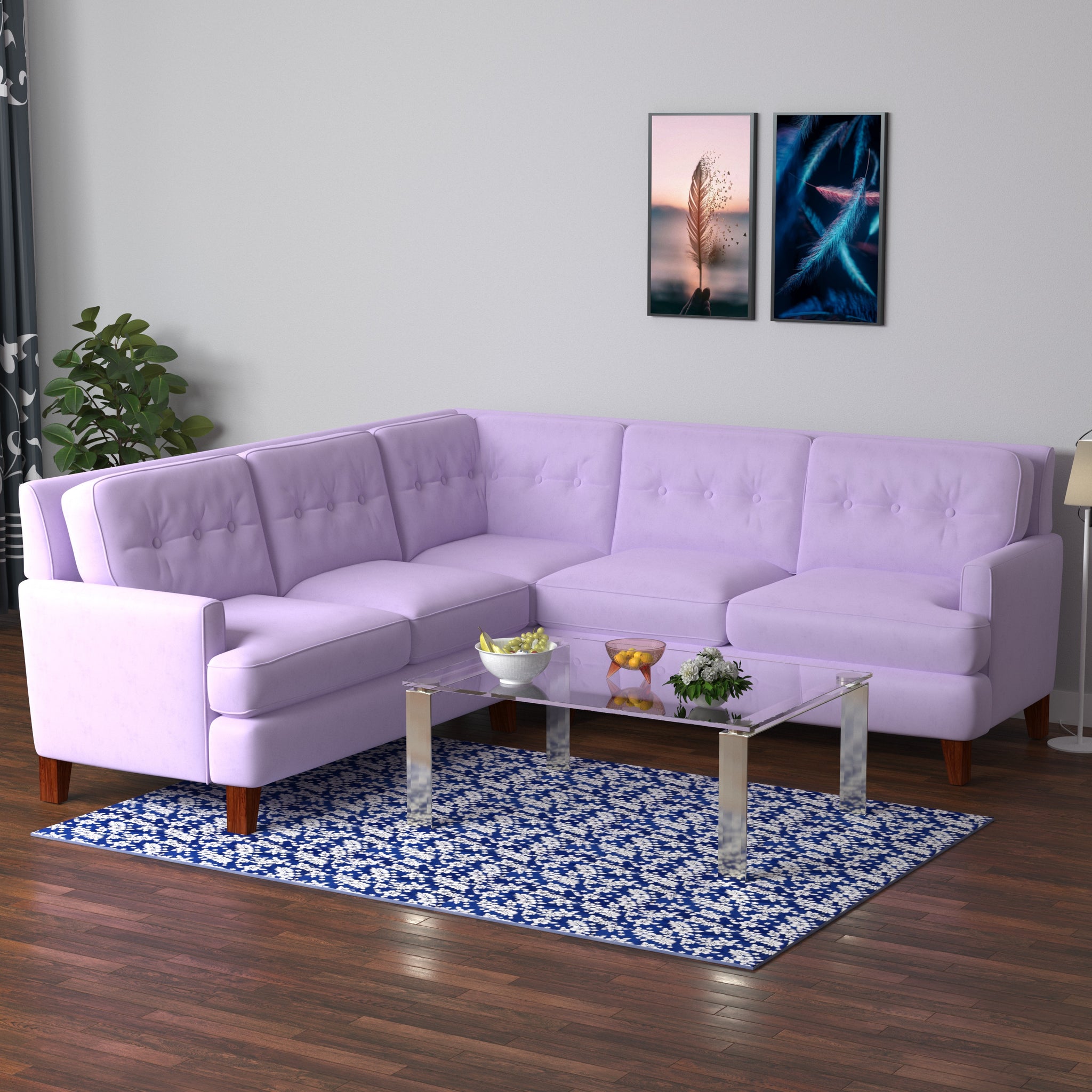 Voilet Pink Pastel Coloured with Premium Comfort L Shaped 4 Seater Sofa ...