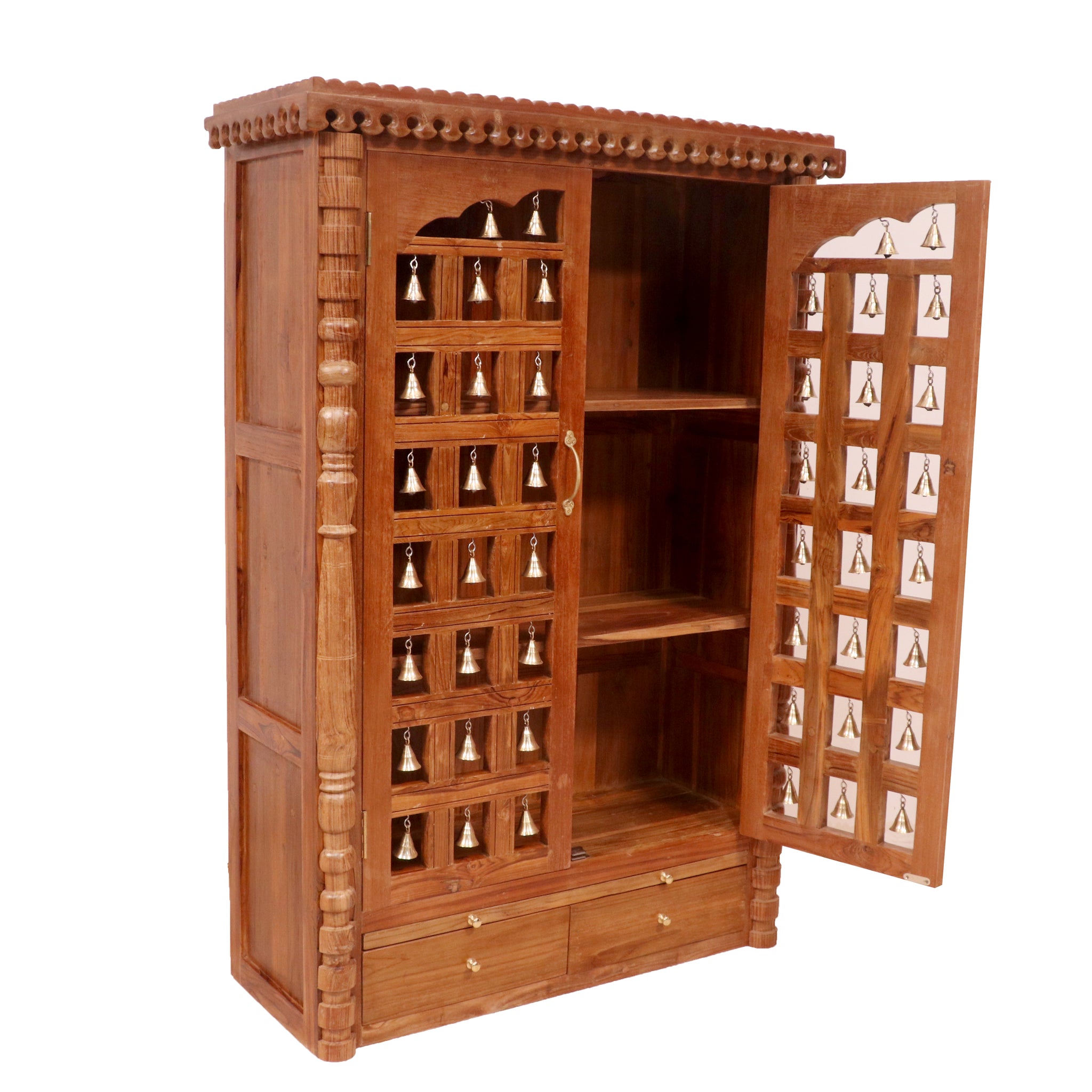 Golden Brass Bell Handmade Wooden Rustic Temple for Home