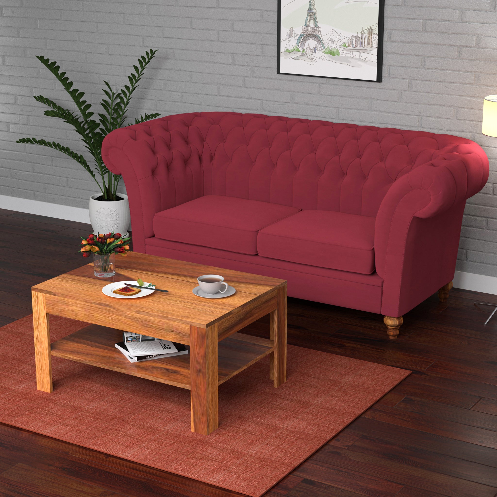 Burdeos Red Pastel Coloured Comfort Large 2 Seater Sofa + Center Table ...