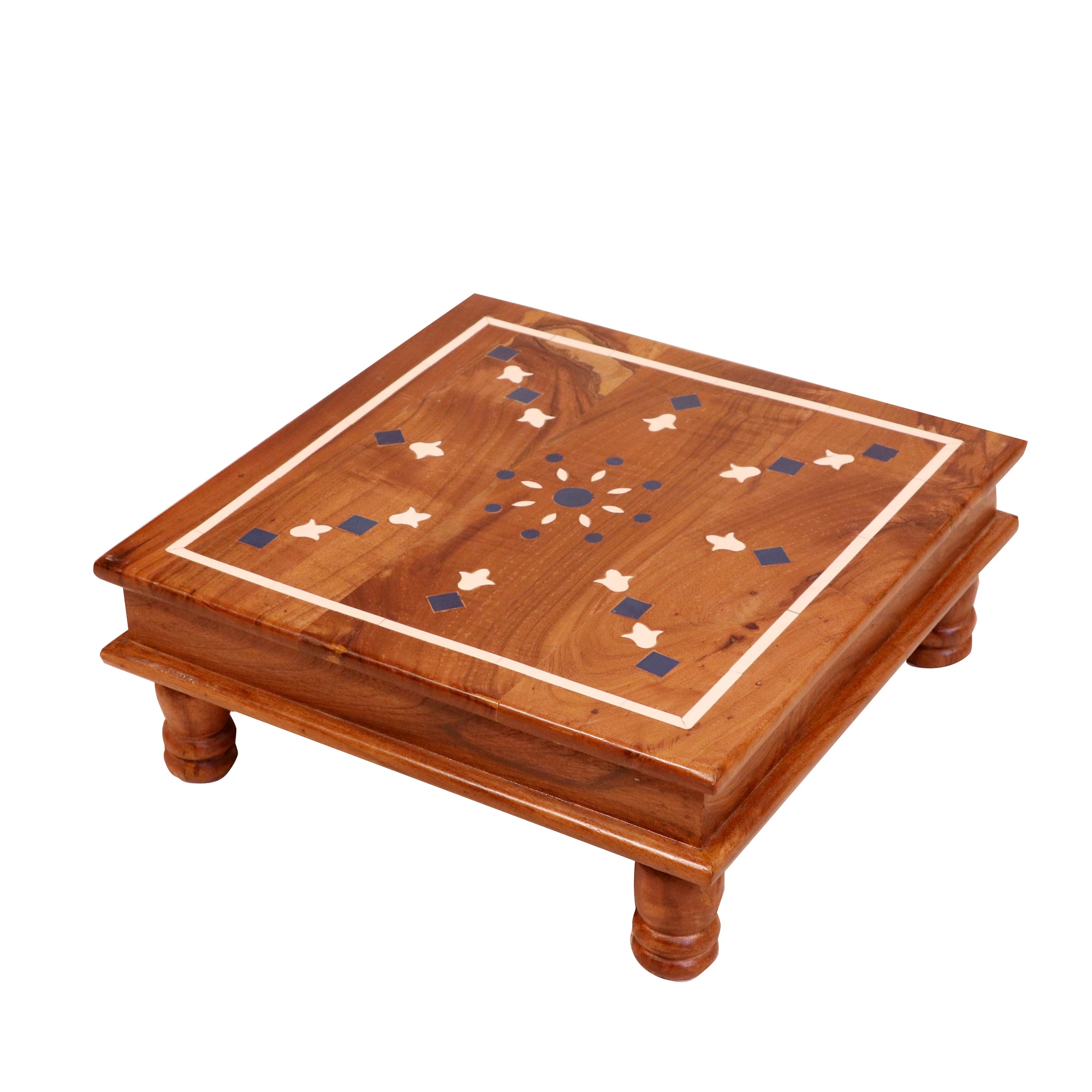 Indian Inlay Flowered Theme Style Handmade Wooden Bajot for Home