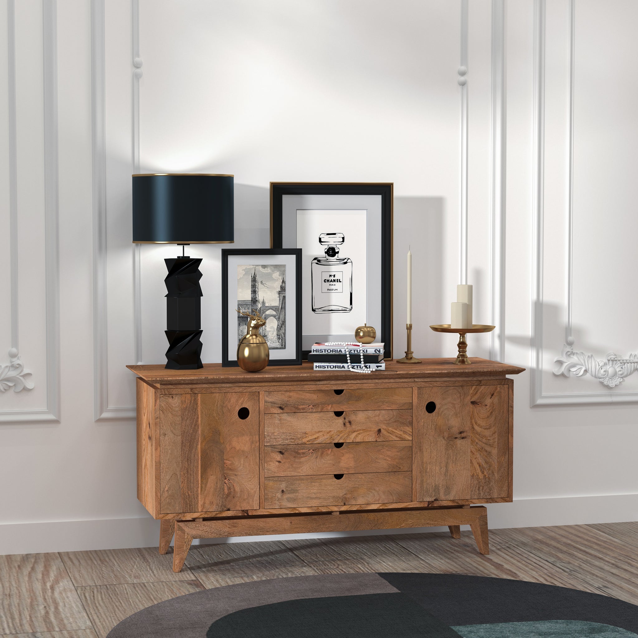 Natural polished Solid wood compact Tv stand