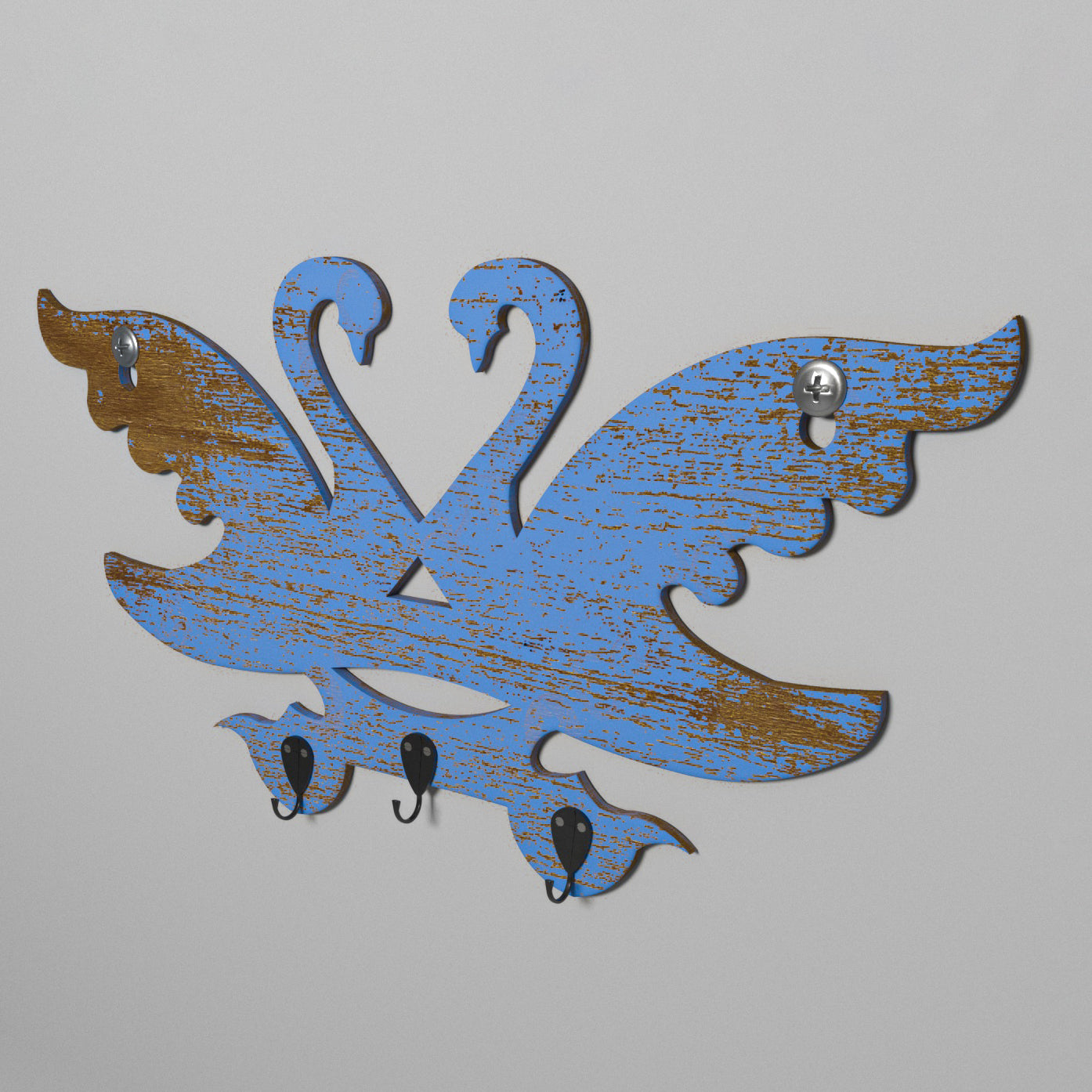 Beautiful Swan Style Designed Wooden Wall Hanging Three Hook