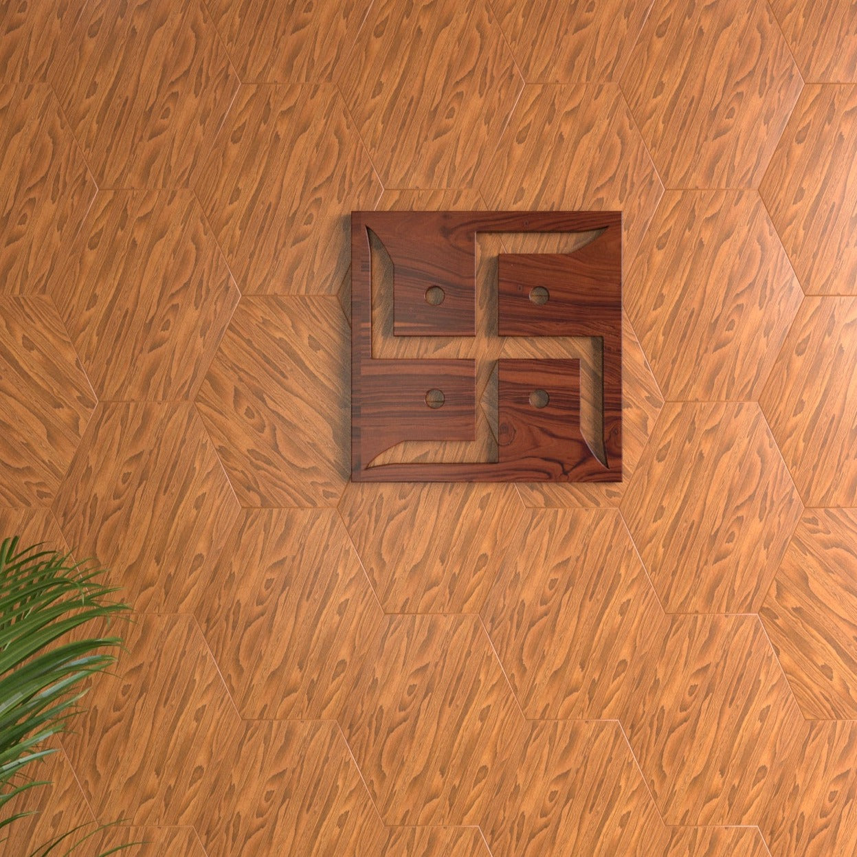 Monk Vintage Natural Wooden Swastik Wall Decor