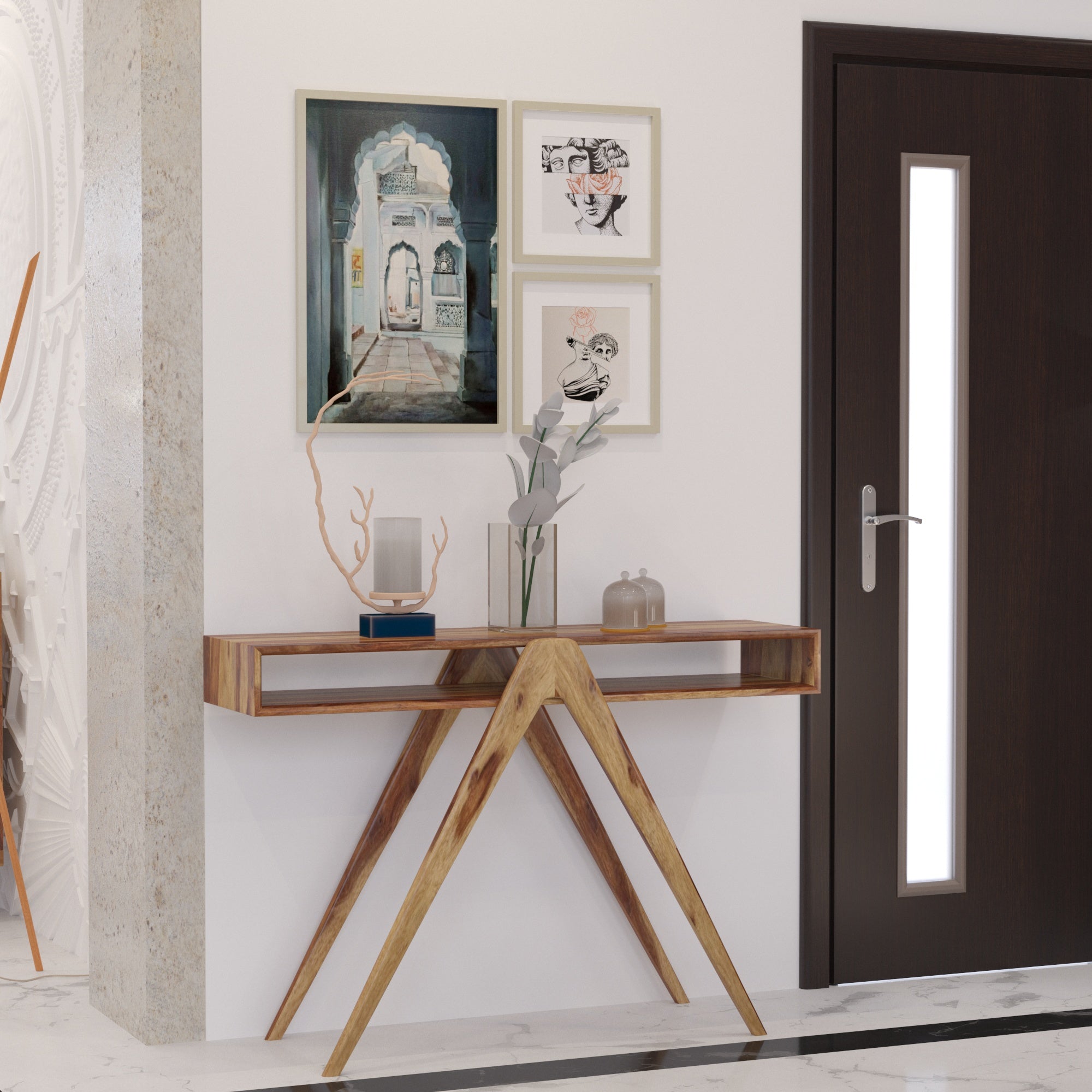 Croma Cross Legs Designed Wooden Handmade Console Table