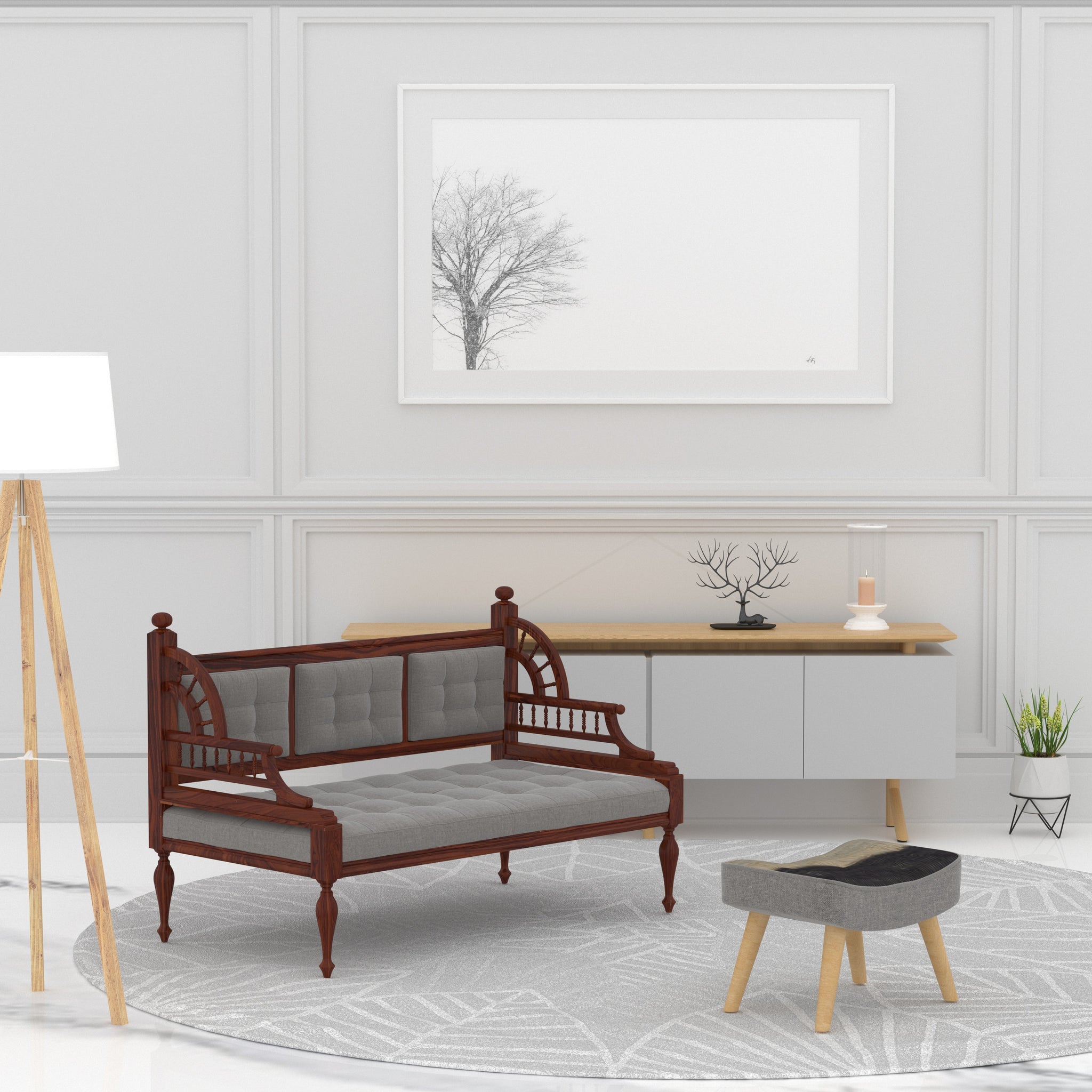 Traditional South Indian three-seater sofa design