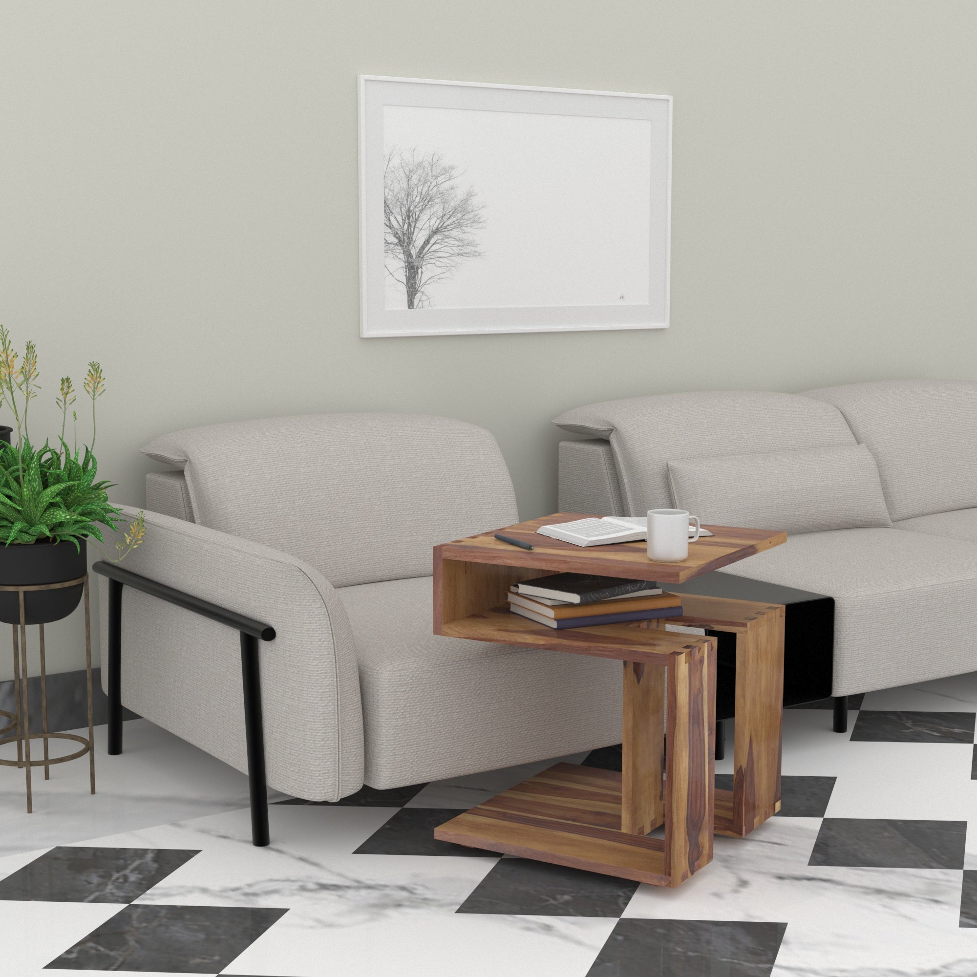 Unique Adverb Vintage Finished Wooden Handmade C Table