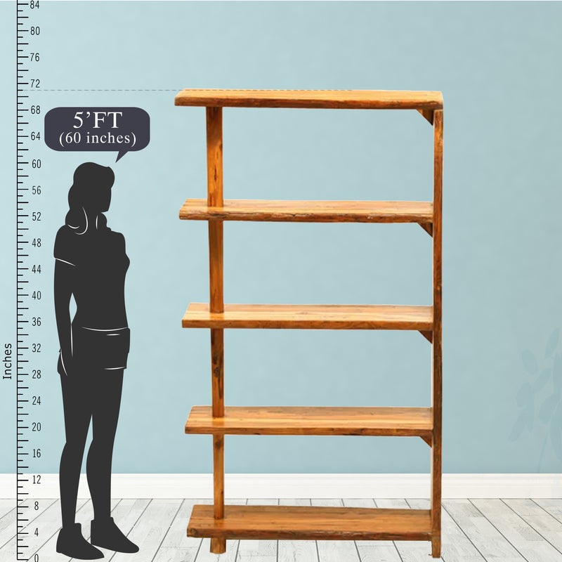 Heritage Finish Teak Wood 4 Shelf Rack