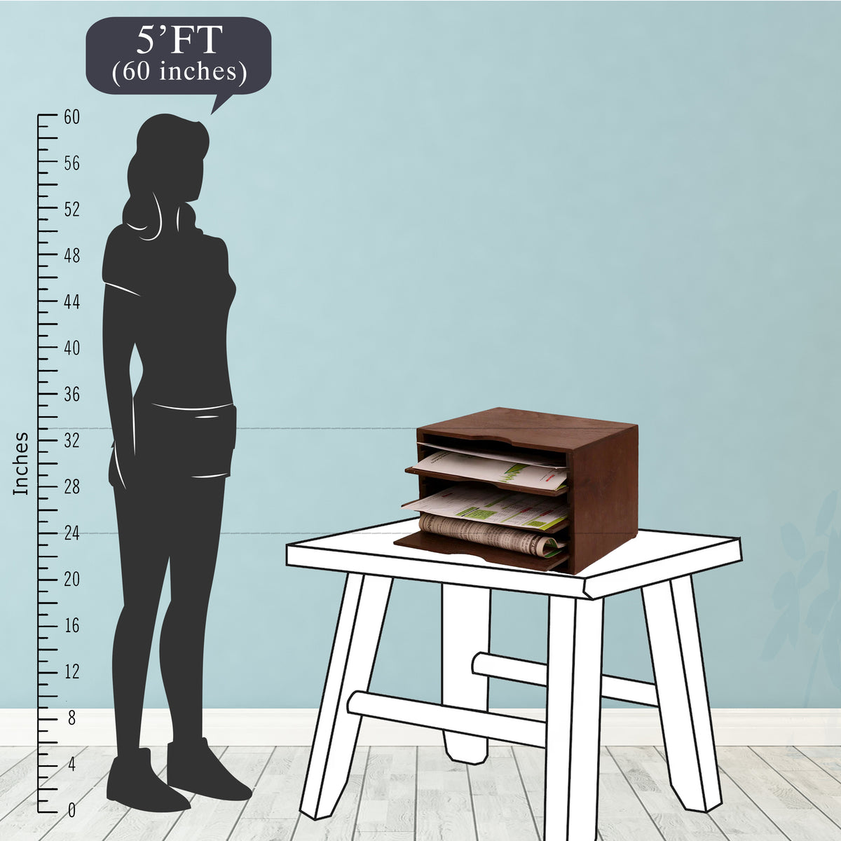 Horizontal Wooden Paper Rack (Natural Tone)