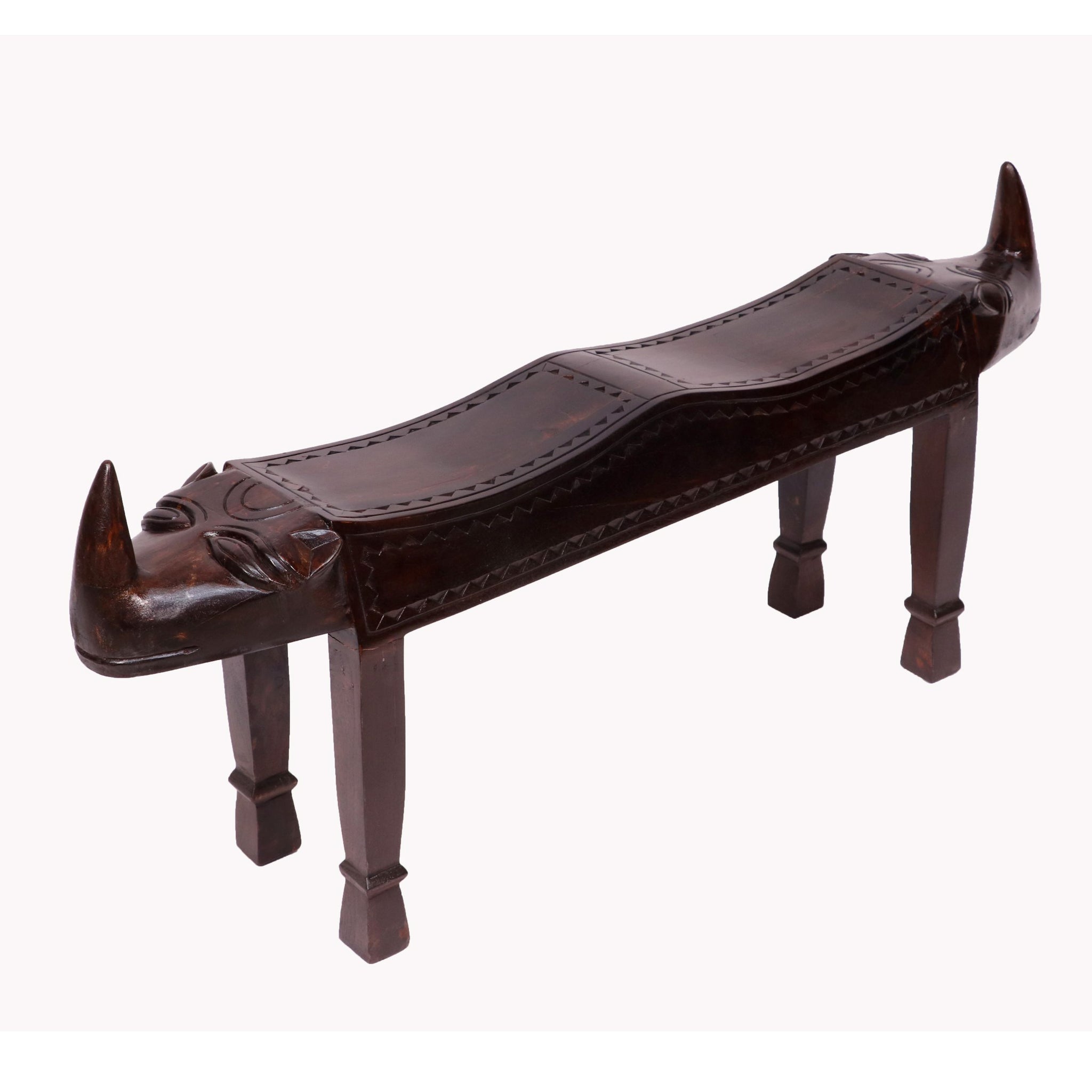 Wooden Single Horn Rhino 2 (two) Seater Bench