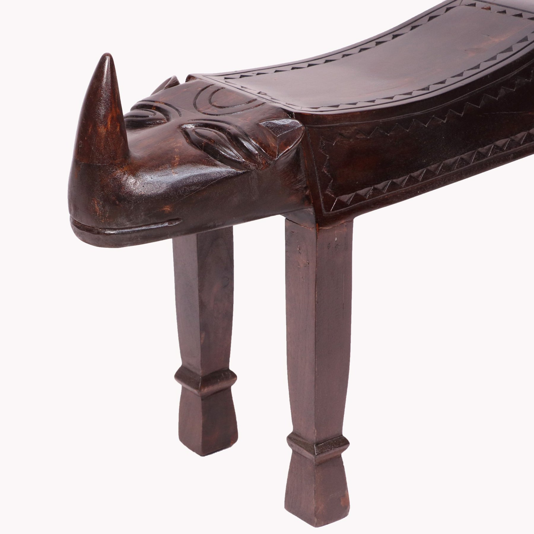 Wooden Single Horn Rhino 2 (two) Seater Bench