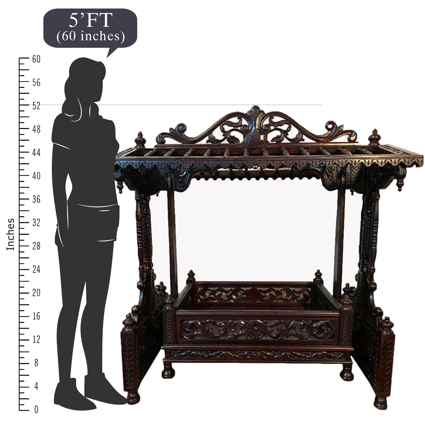Intricate Traditionally Carved Wooden Handmade Cradle