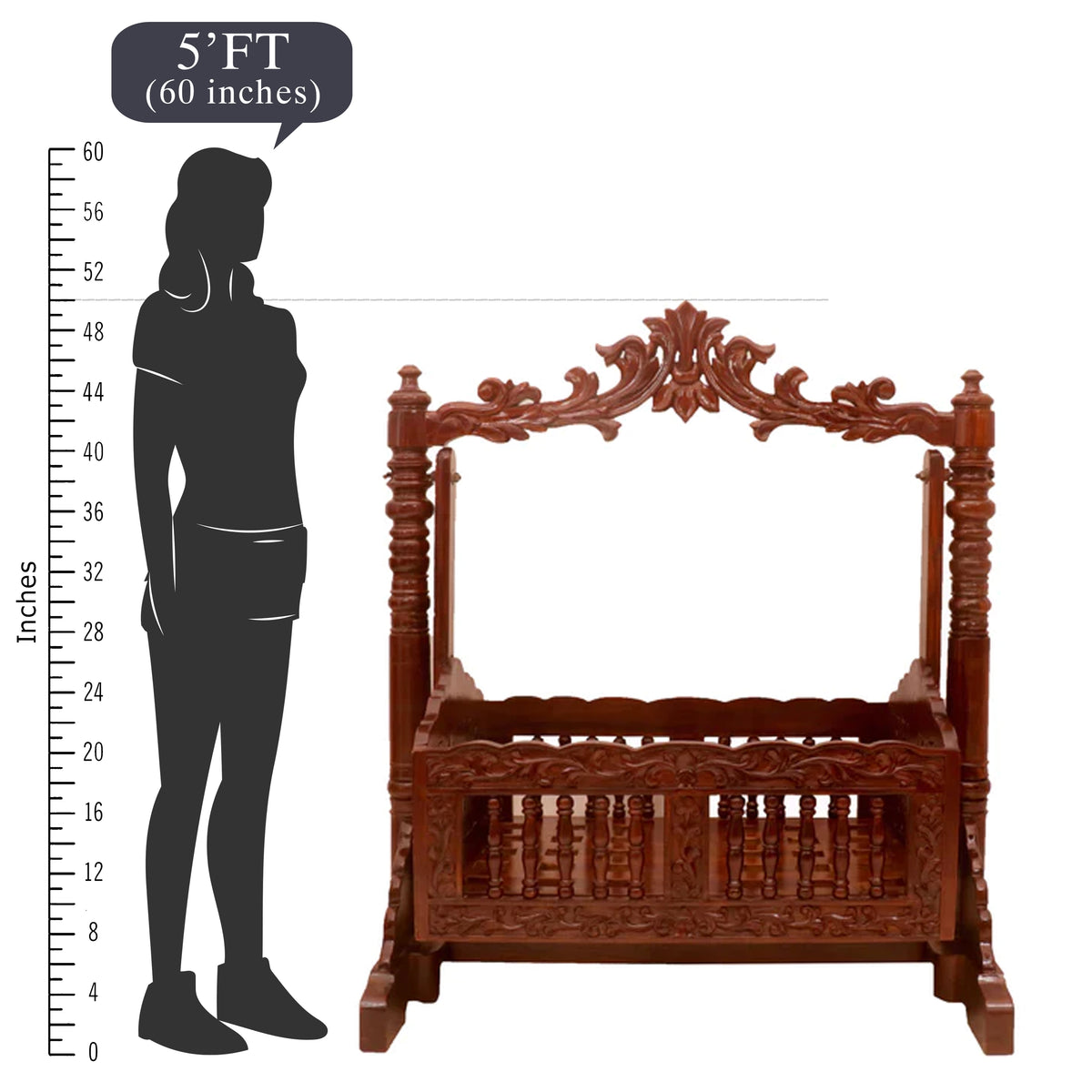 Irish Intricately Heritage Carved Wooden Handmade Crib Cradle