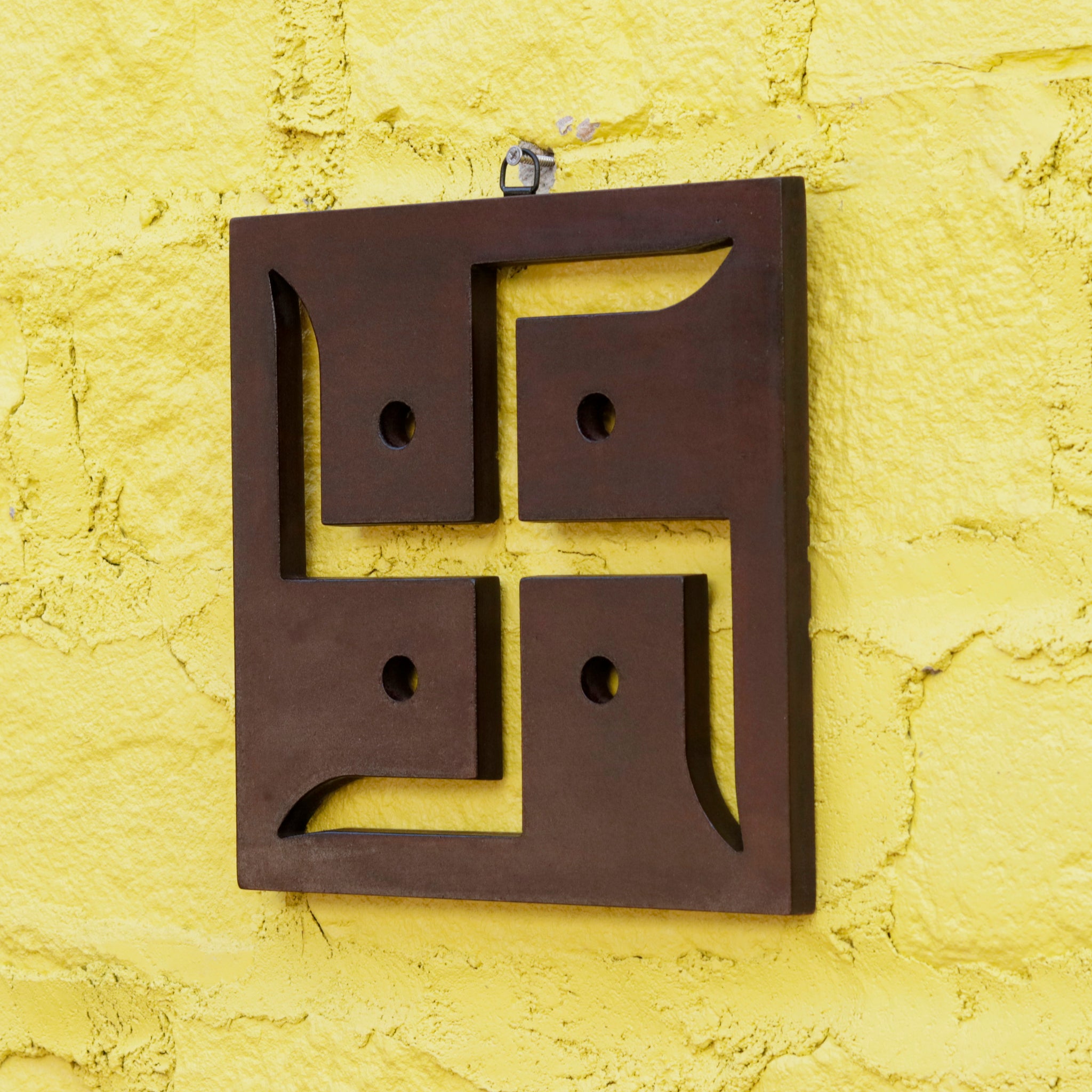 Mehroon Solid Wood Swastika Wall Decor Art for Spiritual and Aesthetic ...