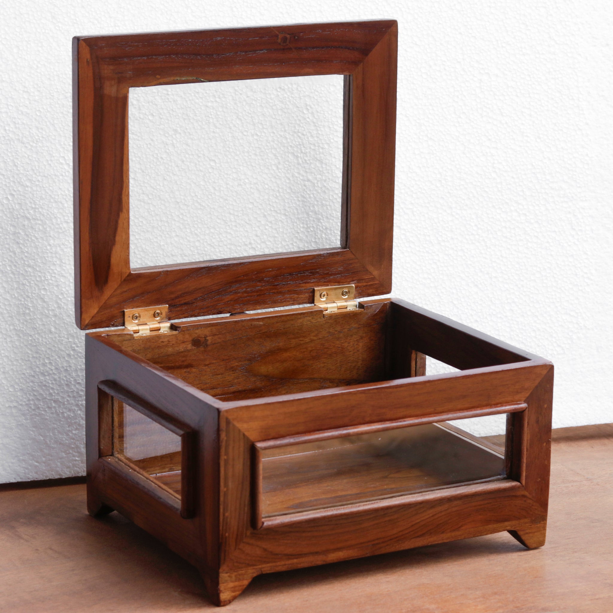 Vintage Transparent Mirror Fitted Wooden Handmade Jewelry Box