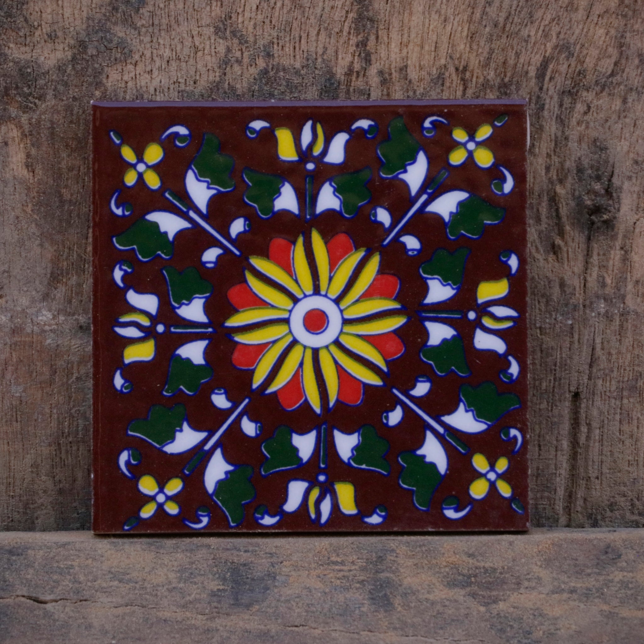Glamour Chakra Flowered Designed Ceramc Square Tile