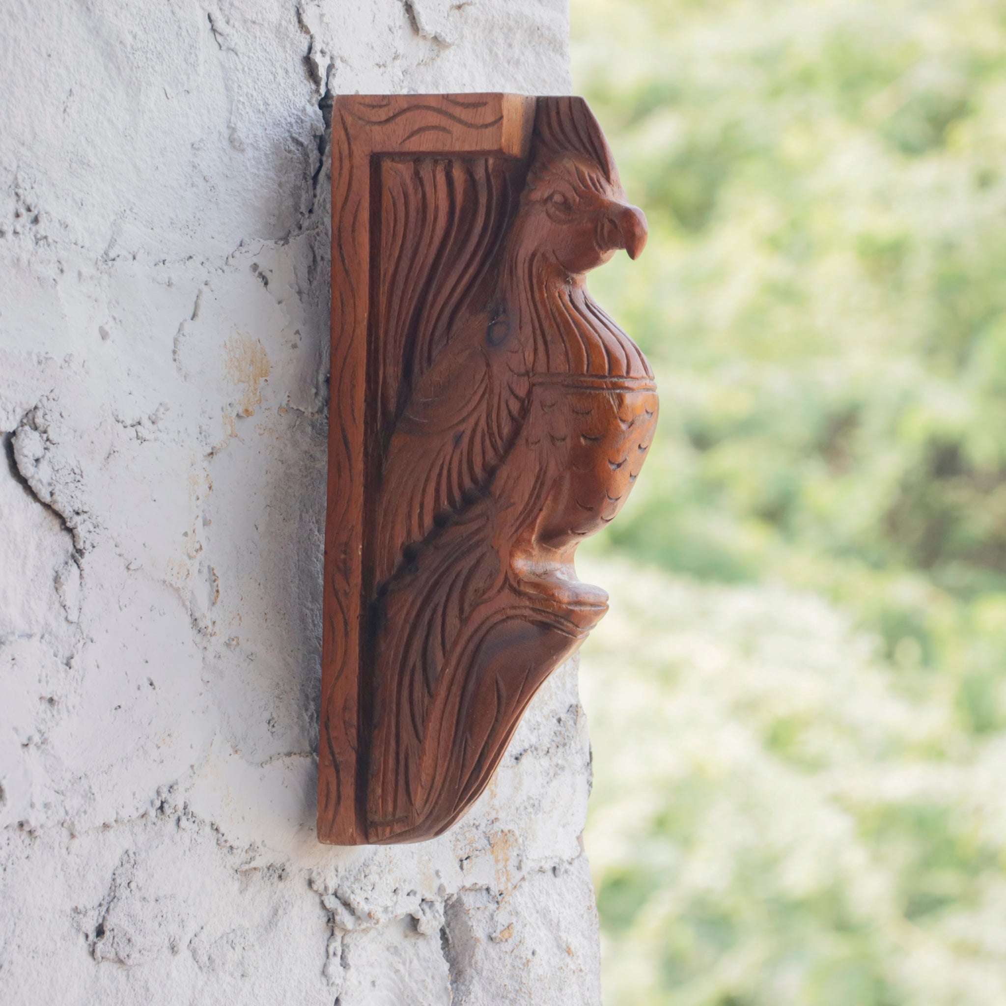 Compact Intricate Carved Bird Door Bracket - Unique Door Decor