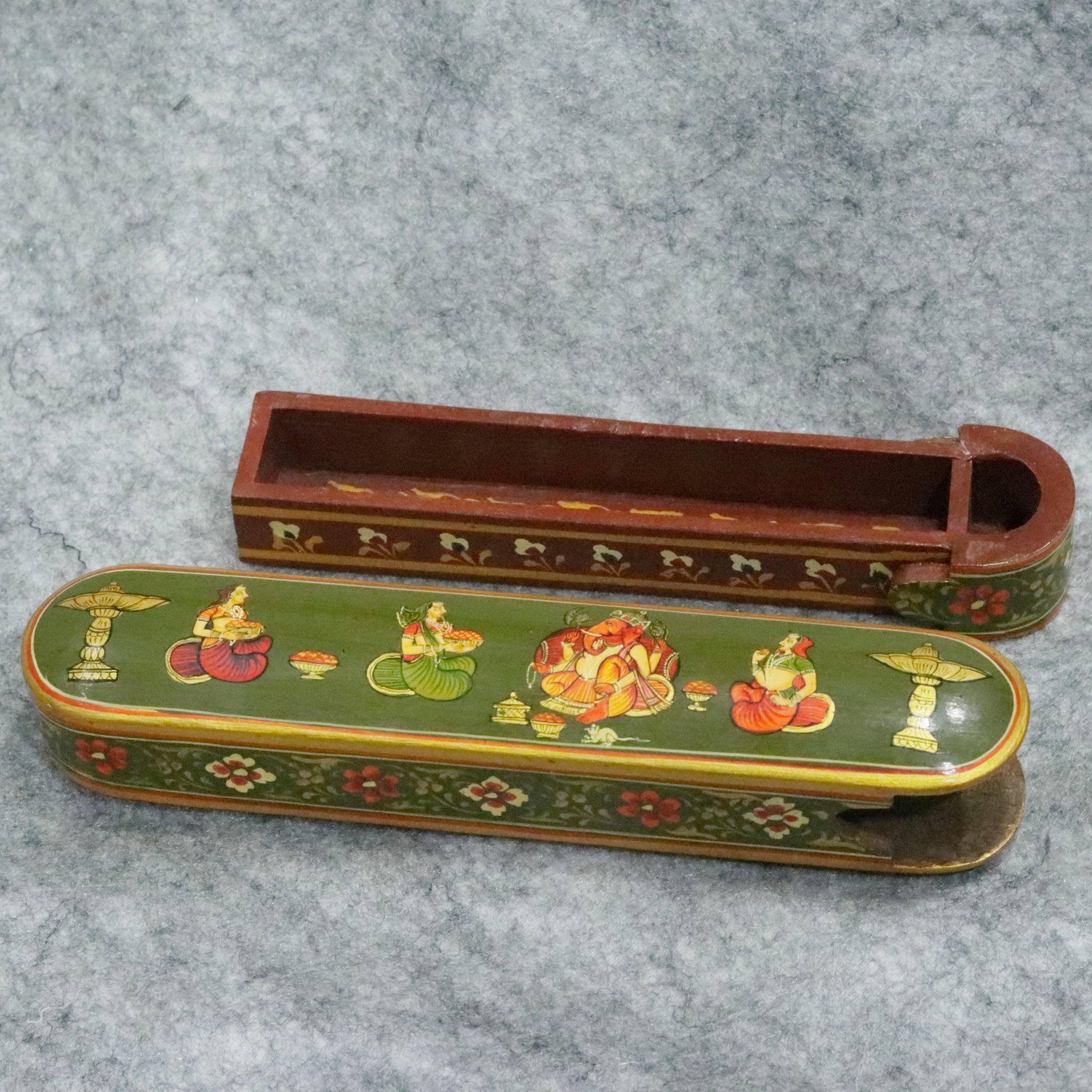 Artisan-Crafted Pen & Pencil Box: Traditional Indian Hand-Painted Elegance