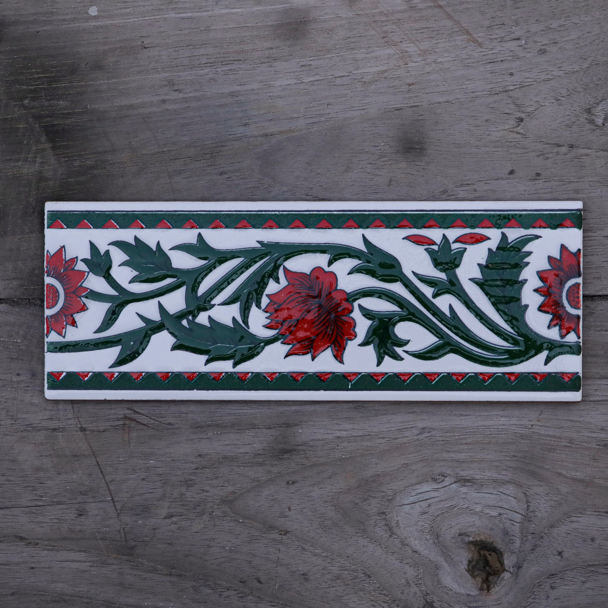 Lotus red and green ceramic tile Sale price Rs. 199.00