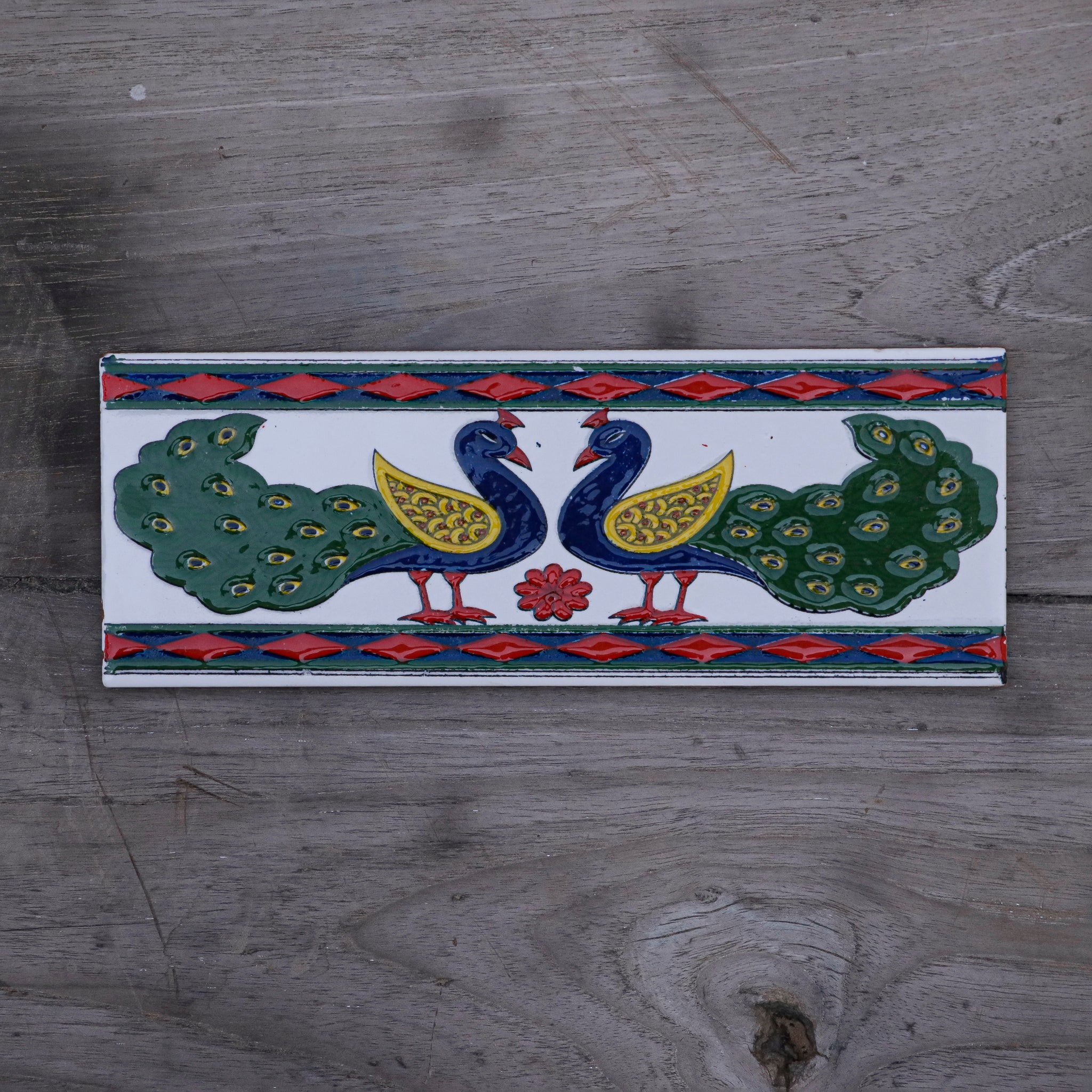 Premium Strip Border Rajasthani Cultured Peacock Ceramic Tile