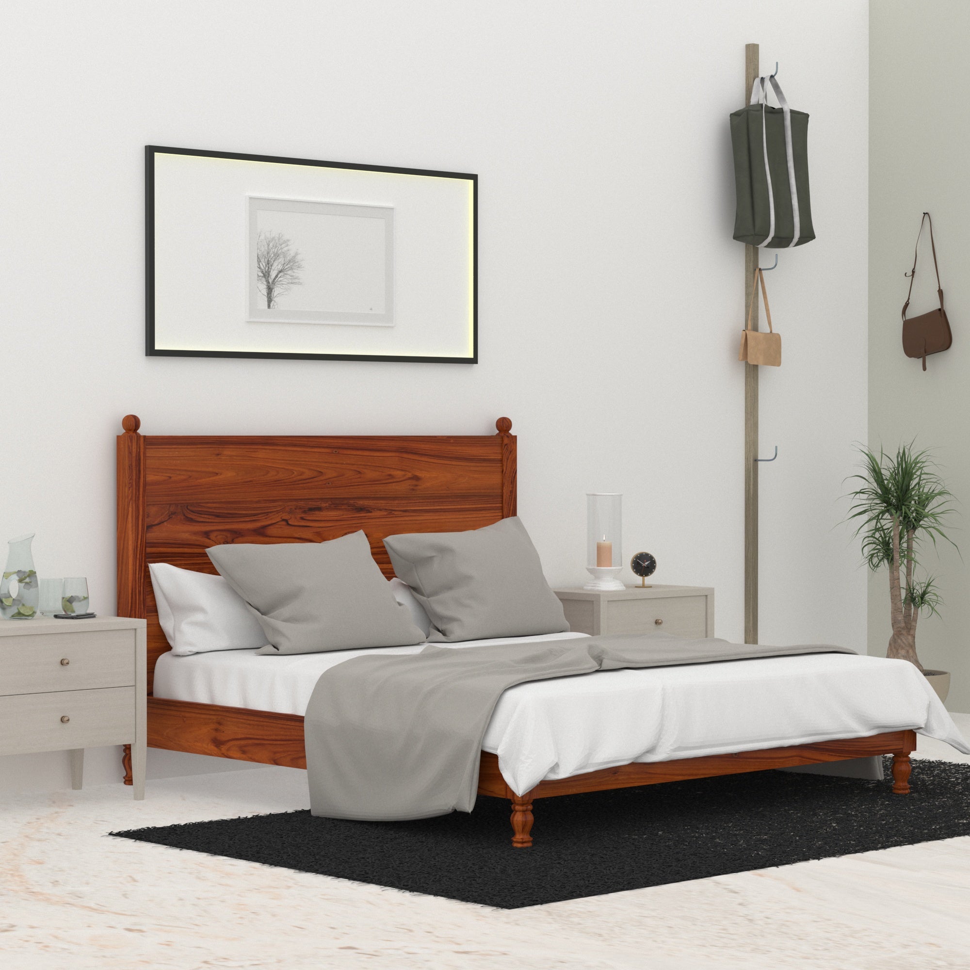 Wooden Natural Tone Classical Bed