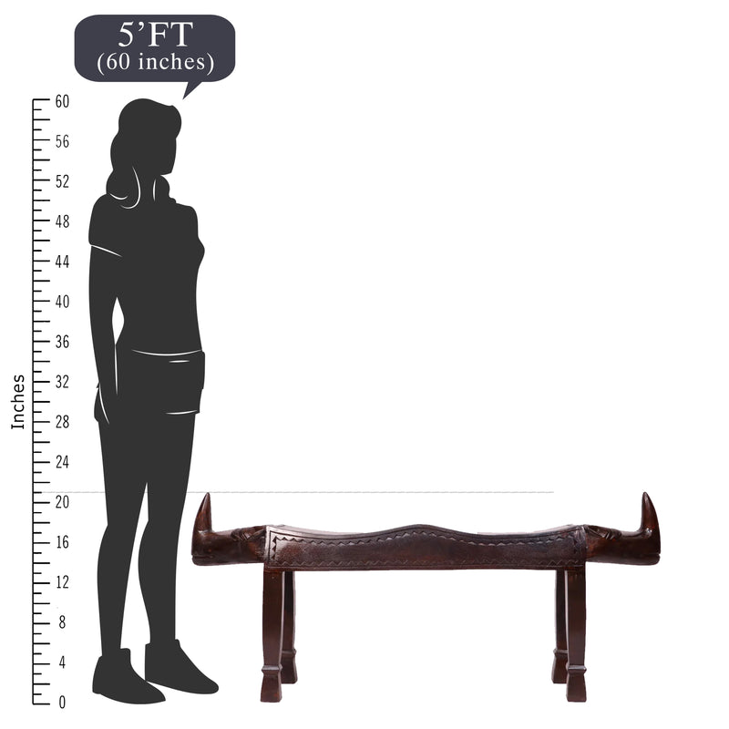 Wooden Single Horn Rhino 2 (two) Seater Bench