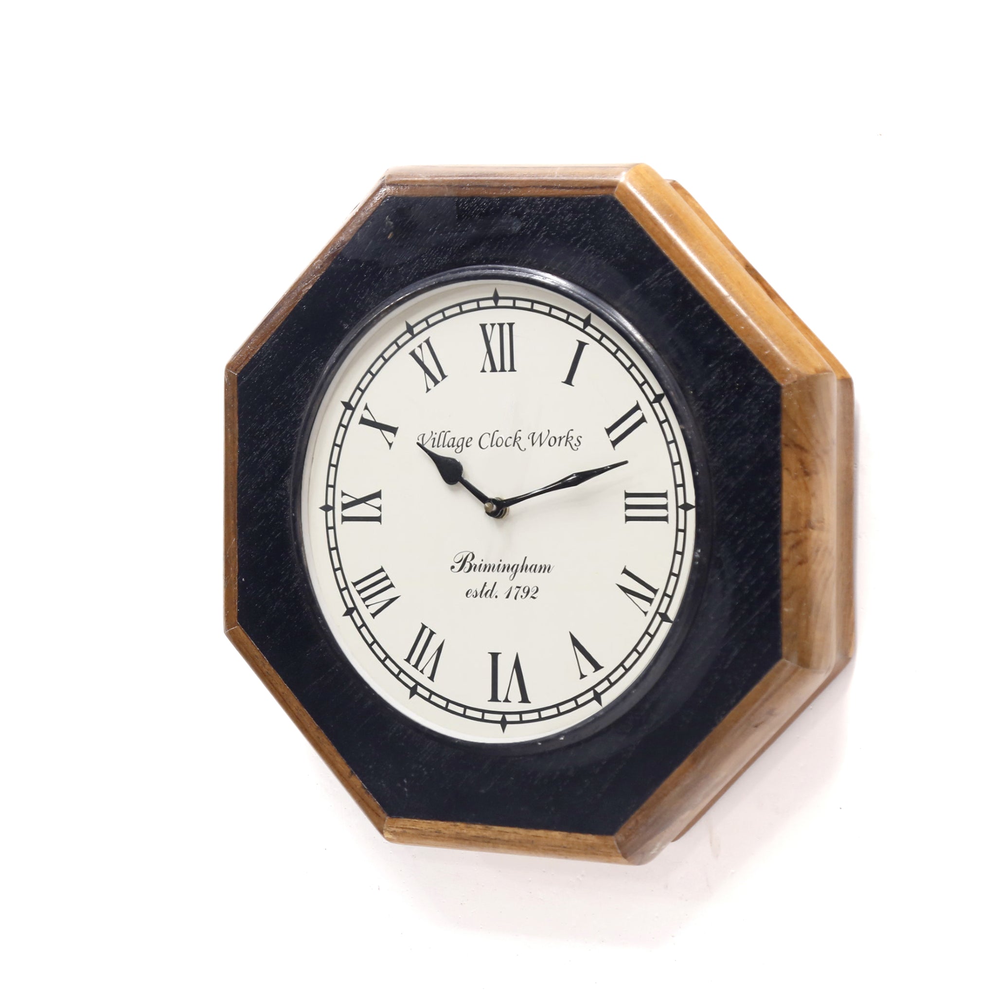 Black And Brown Designed Wooden Octagonal Wall Clock