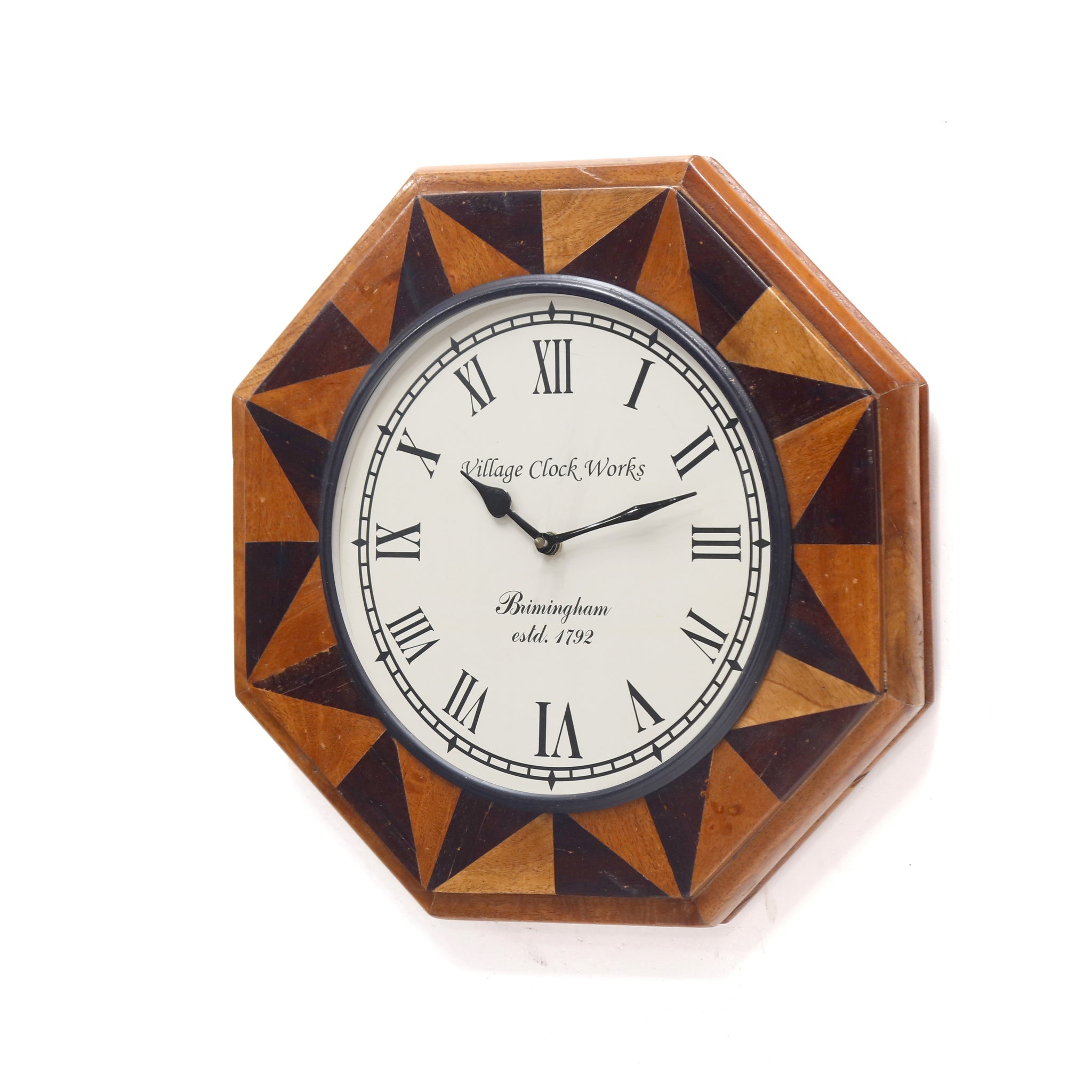 Classic Double Shaded Wooden Handmade Octagonal Wooden Clock