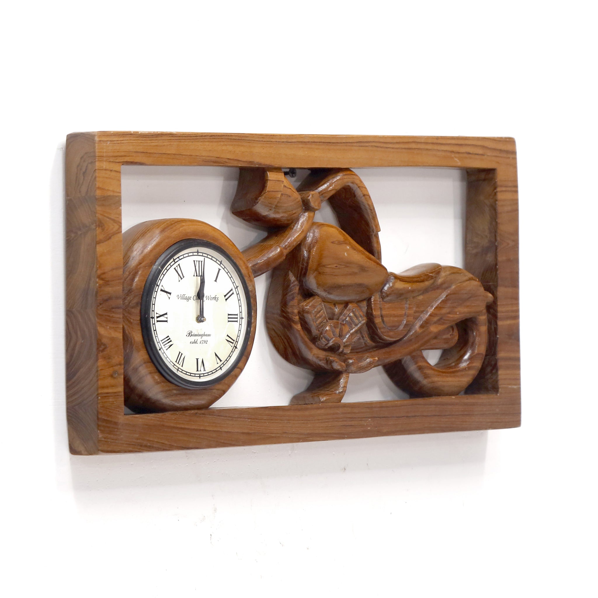 Bike Design Carved Handmade Clock in Wood